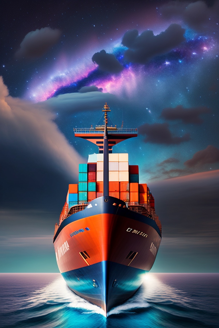 Lexica - Container ship, by night, with a spiral galaxy in the sky, Van ...