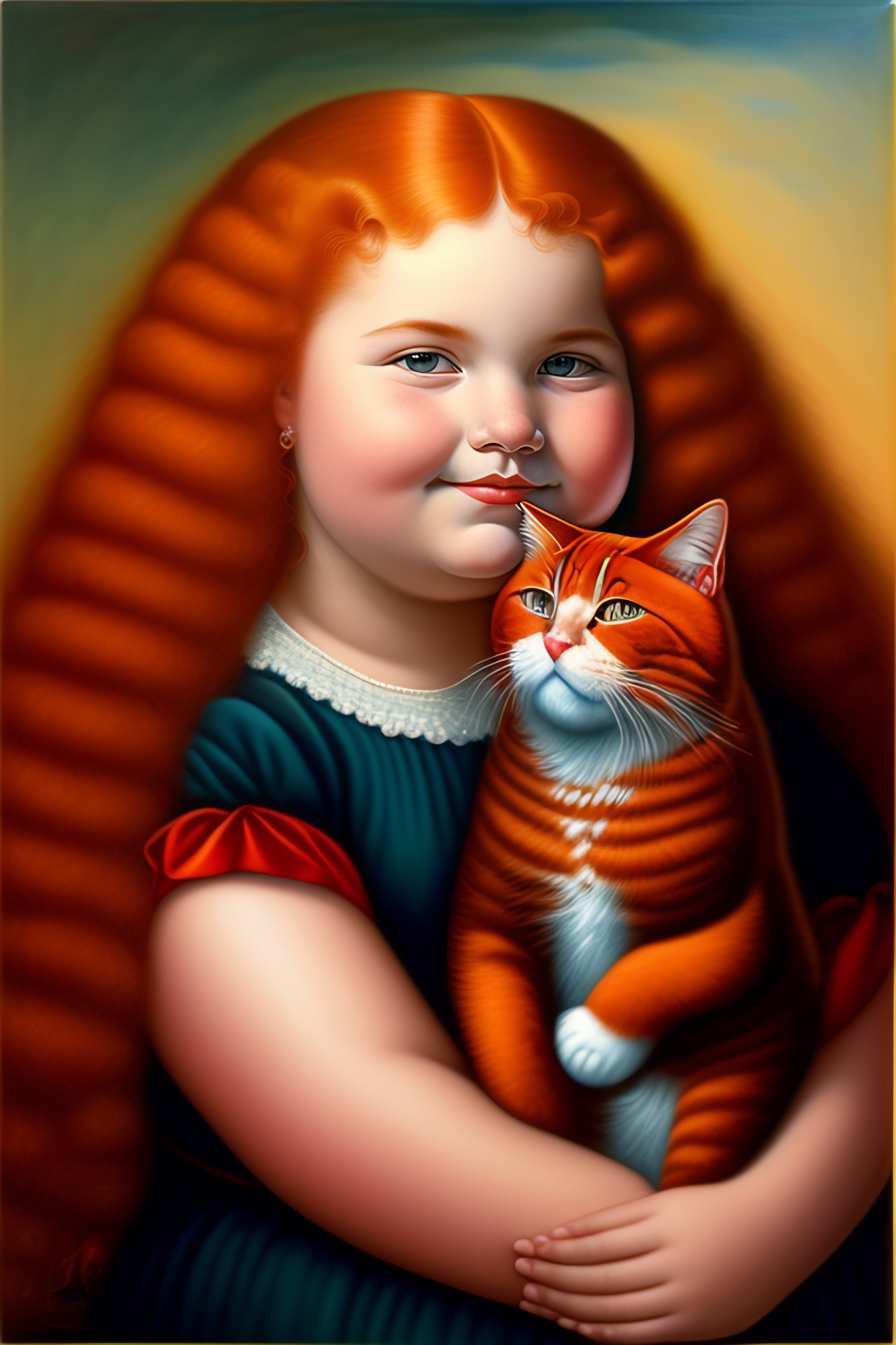 Lexica - A girl with red curly hair holds a red cat, twenty years old ...
