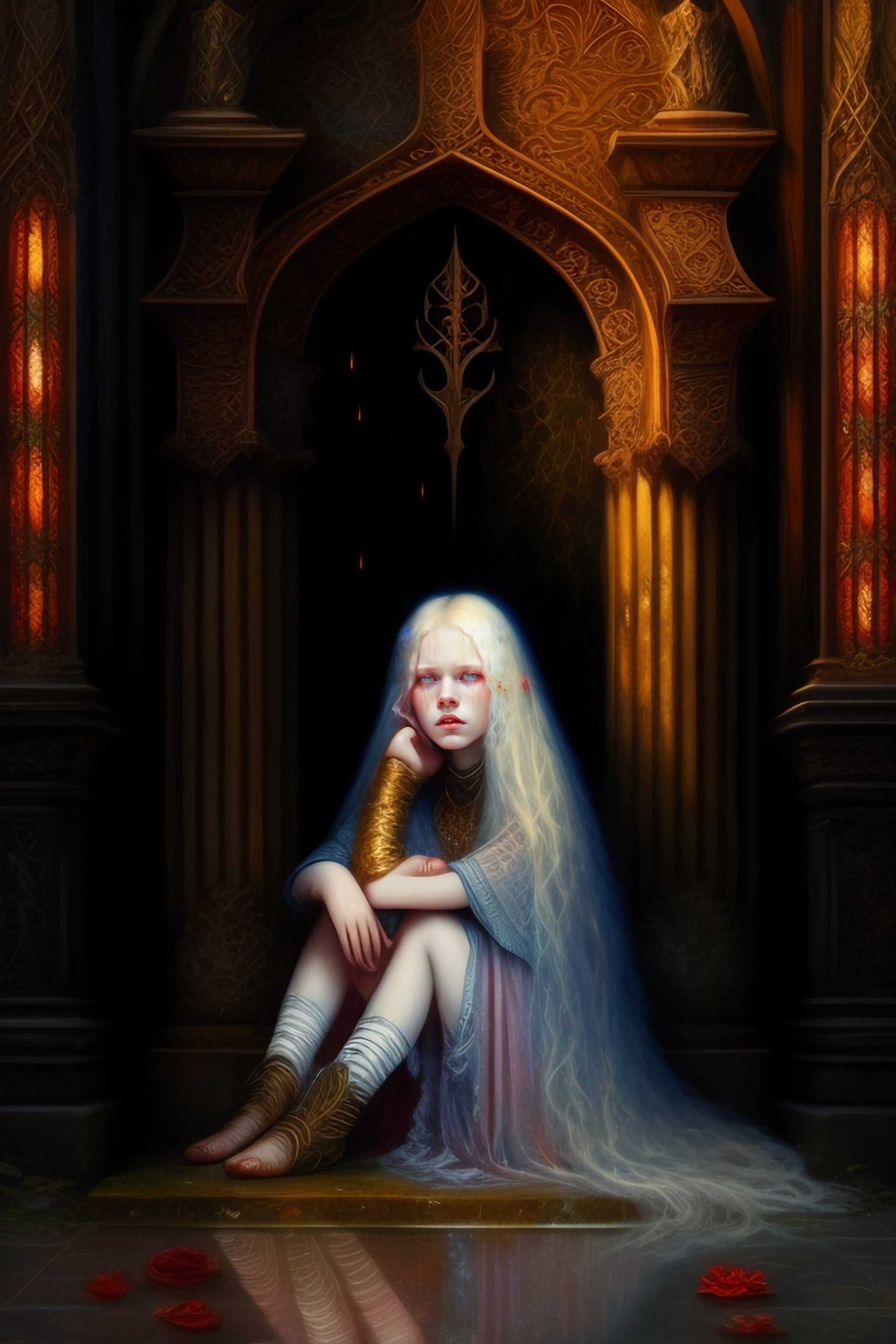 Lexica - 12 years old crying albino vampire female in a abandoned ...