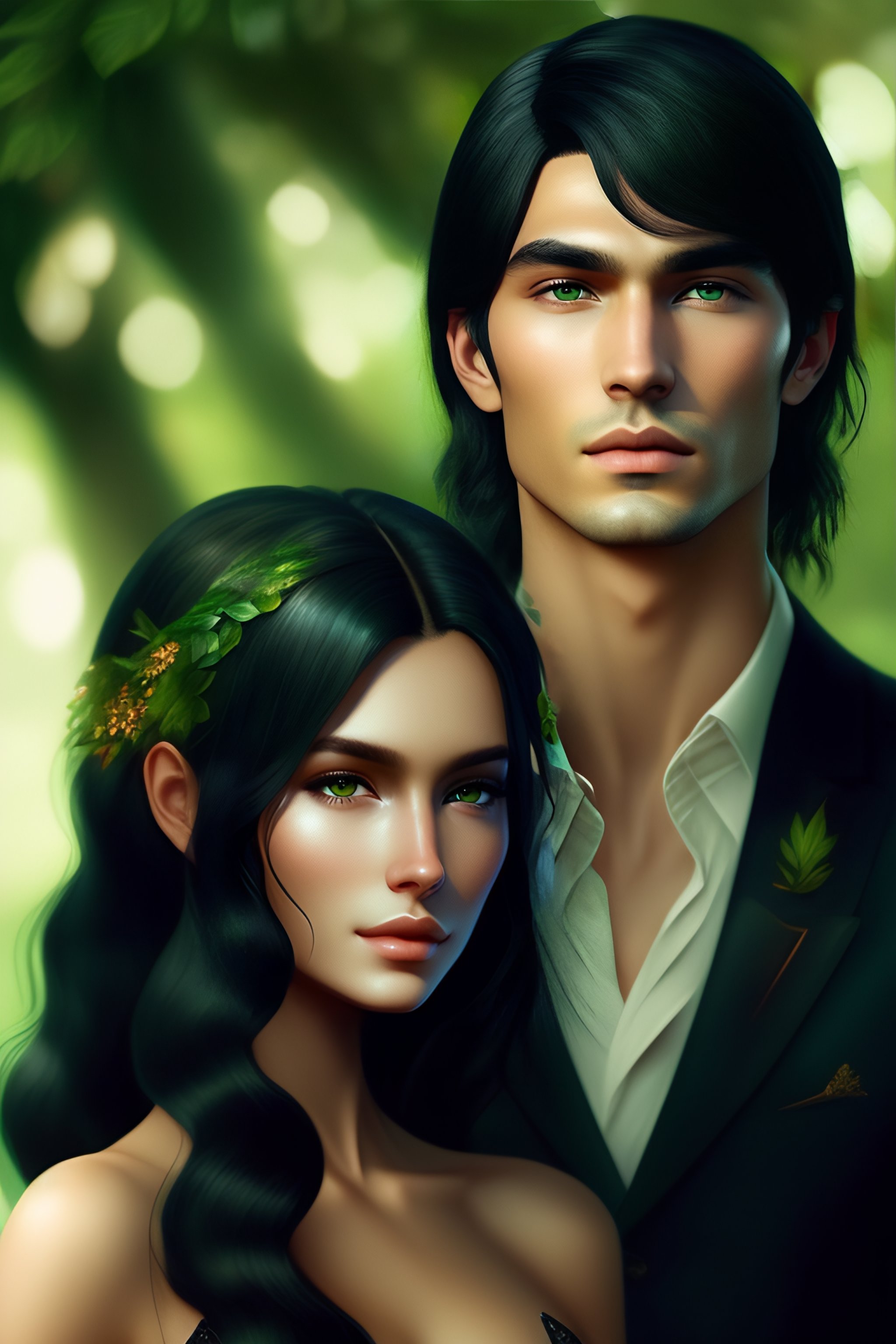 Lexica - A beautiful forest nymph girl with dark medium-length hair and ...