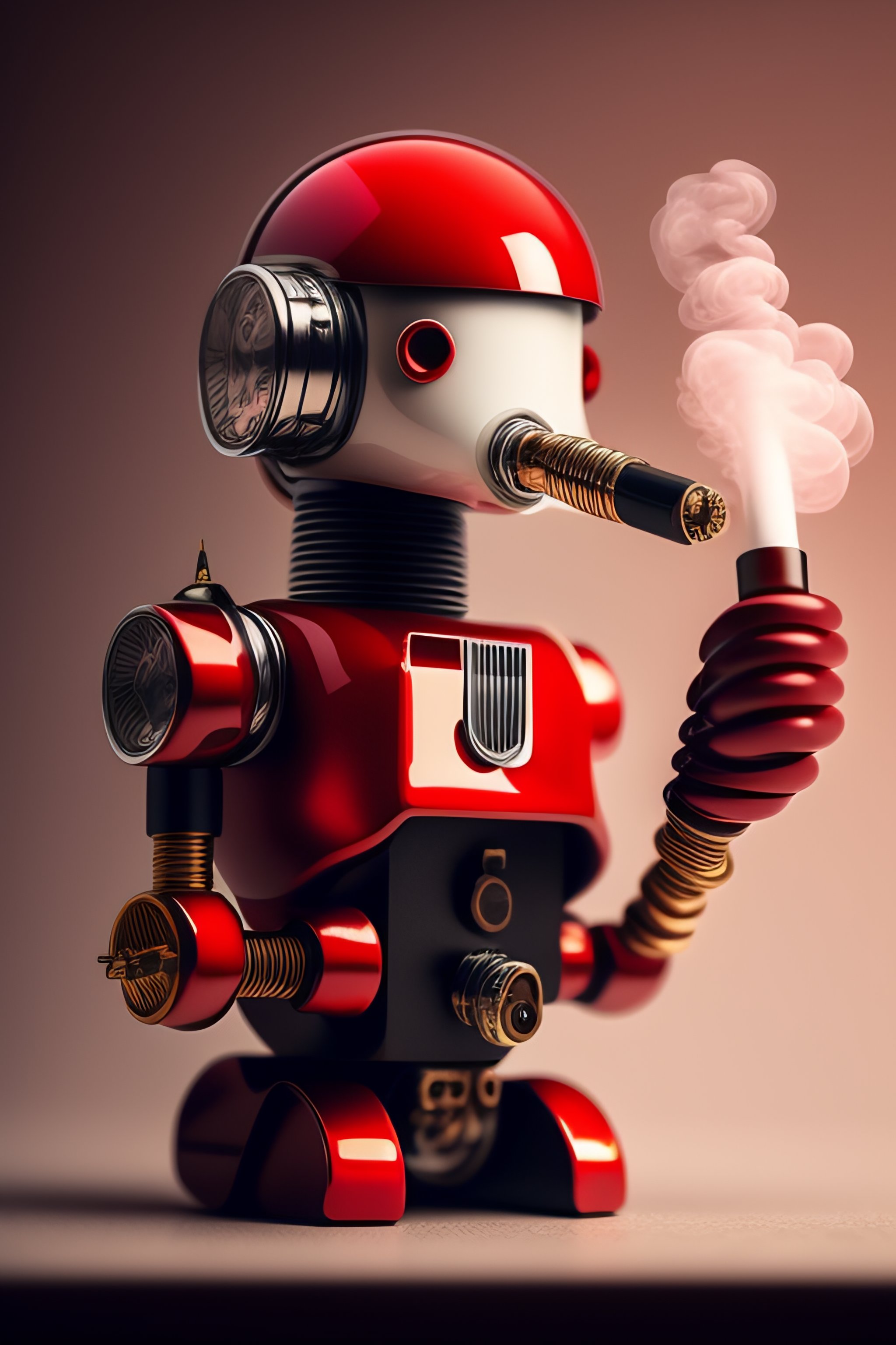 Lexica - A red and white wise cyborg machine robot smoking pipe