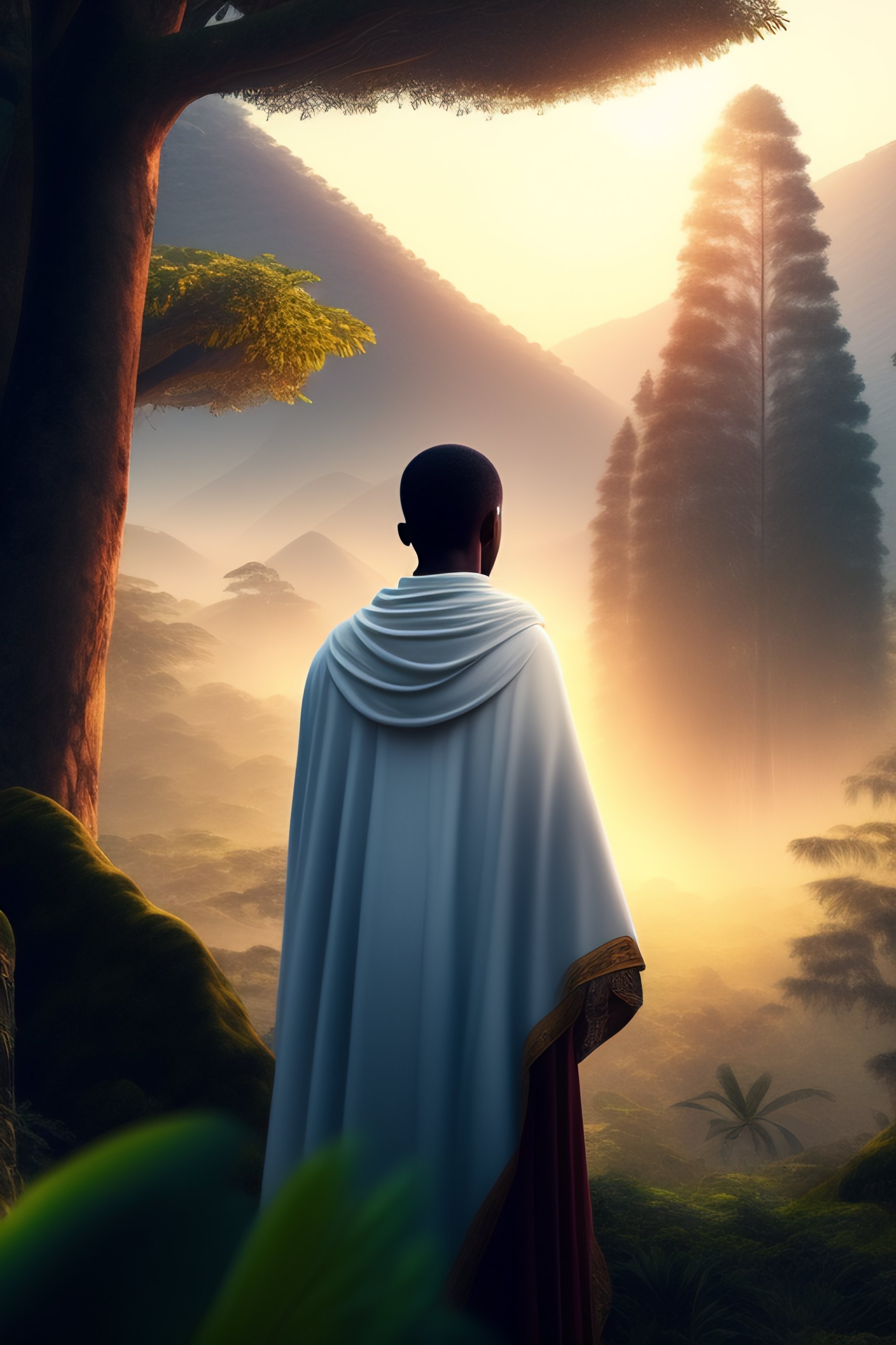 Lexica - An ethiopian monk dressed in white meditating the forest with ...