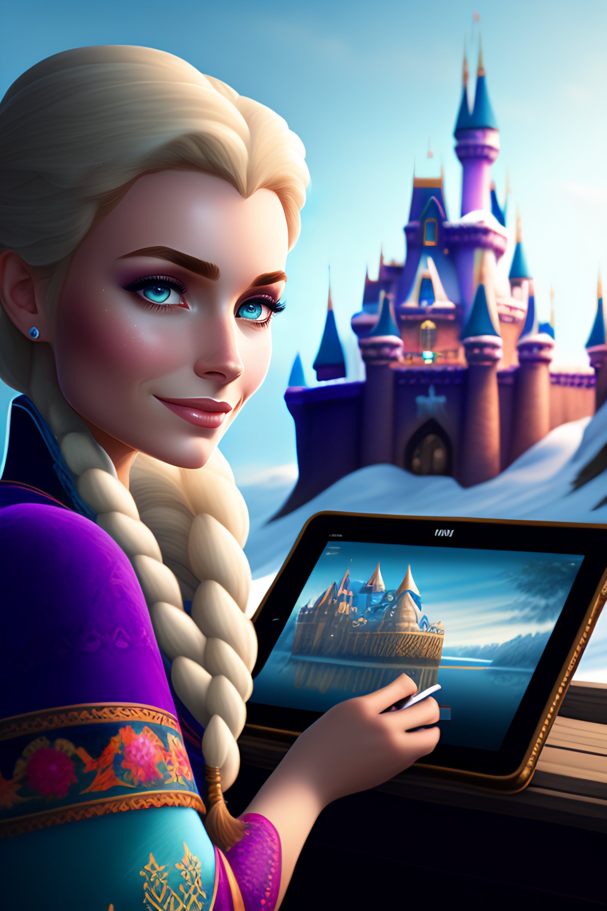 Lexica - Anna of frozen working on a tablet and sitting in the front of ...