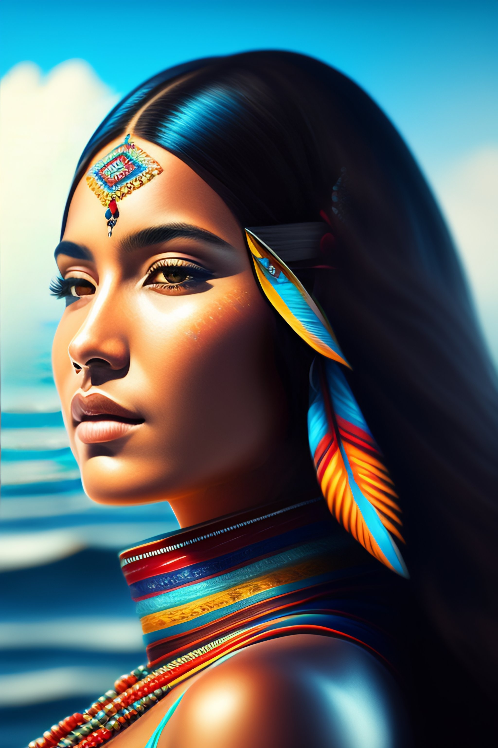 Lexica - Native american young woman portrait in 3d digital art with ...