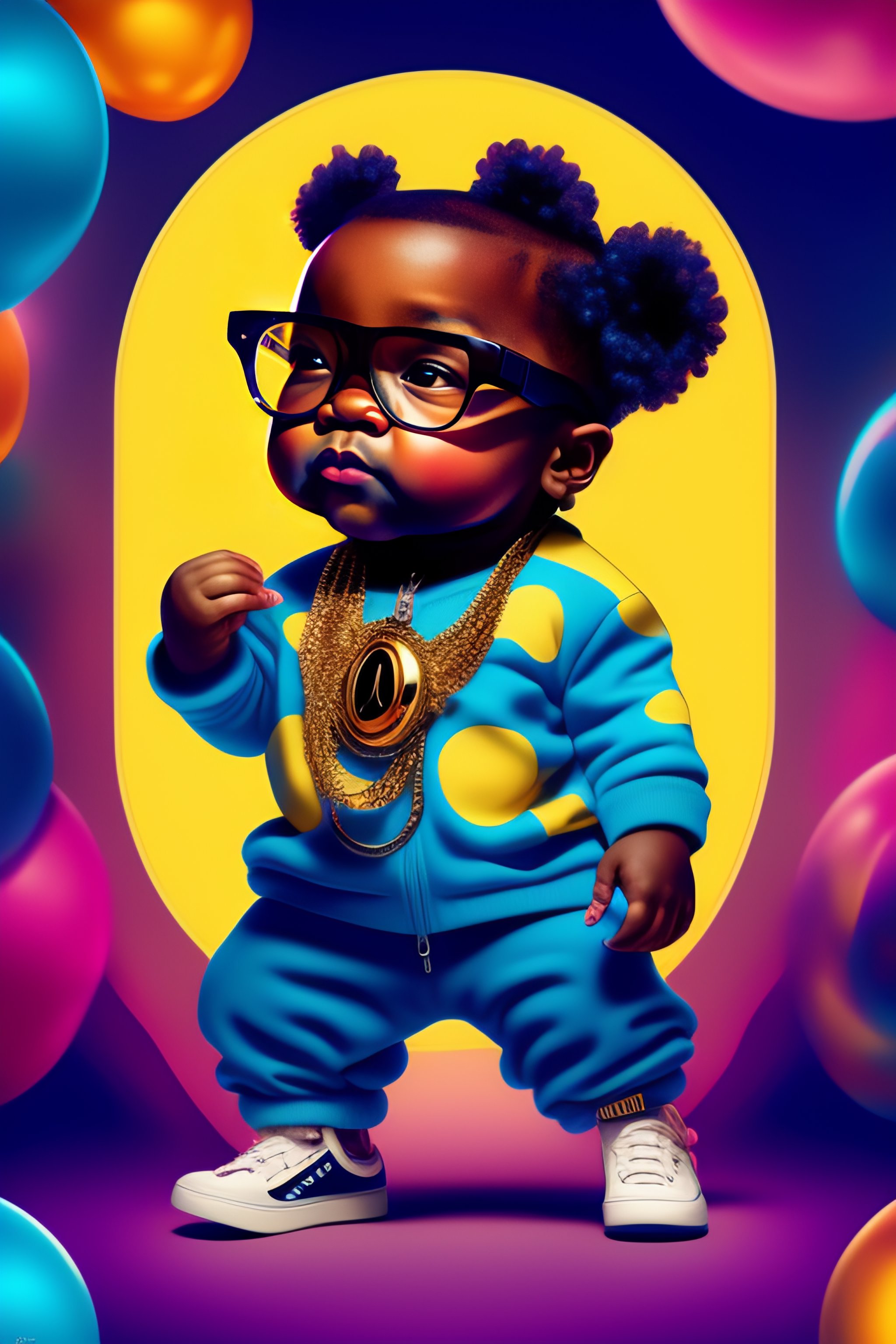 Lexica - Hip hop cute baby bear,wearing big necklace eyeglass hip hop ...