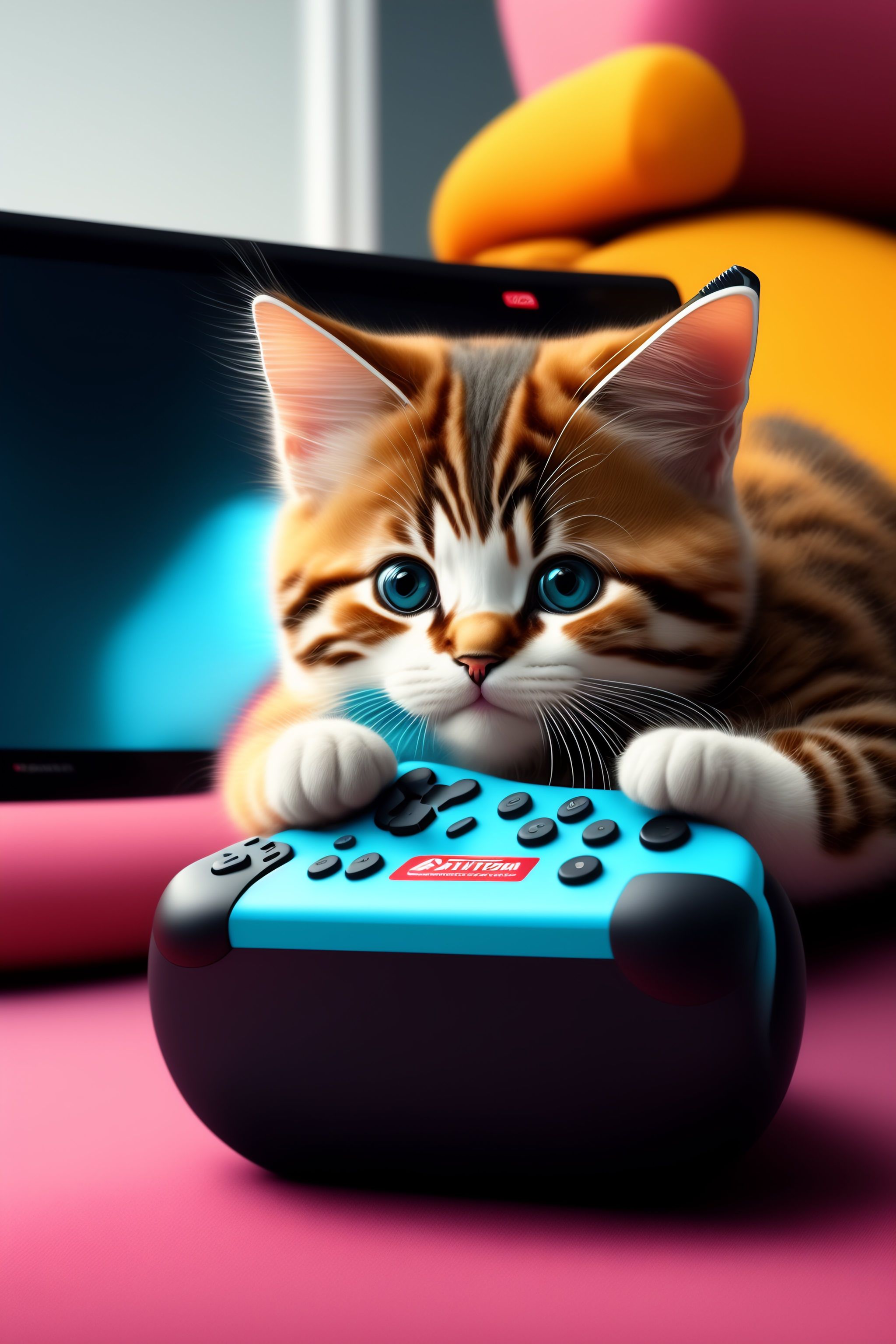 Lexica - Kitten playing nintendo switch