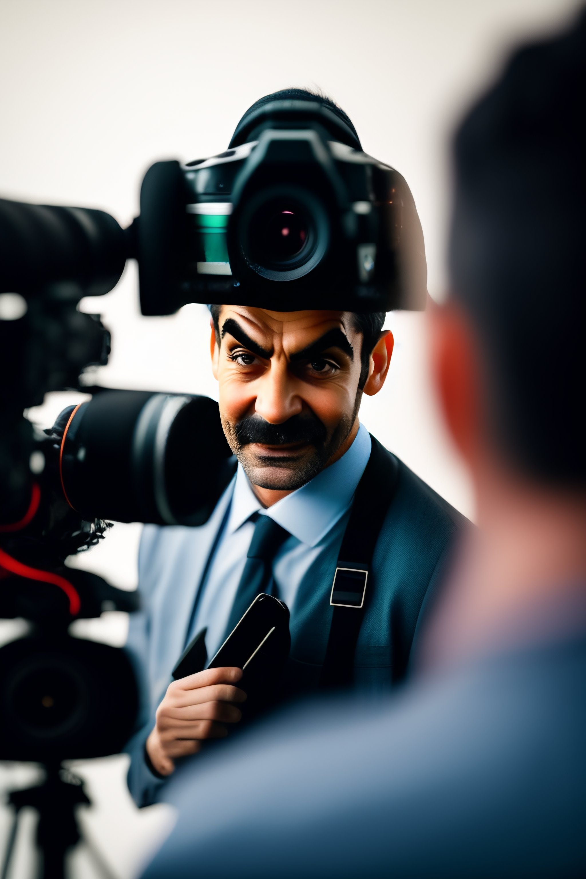 Lexica - Create an image of a cameraman standing behind a video camera ...