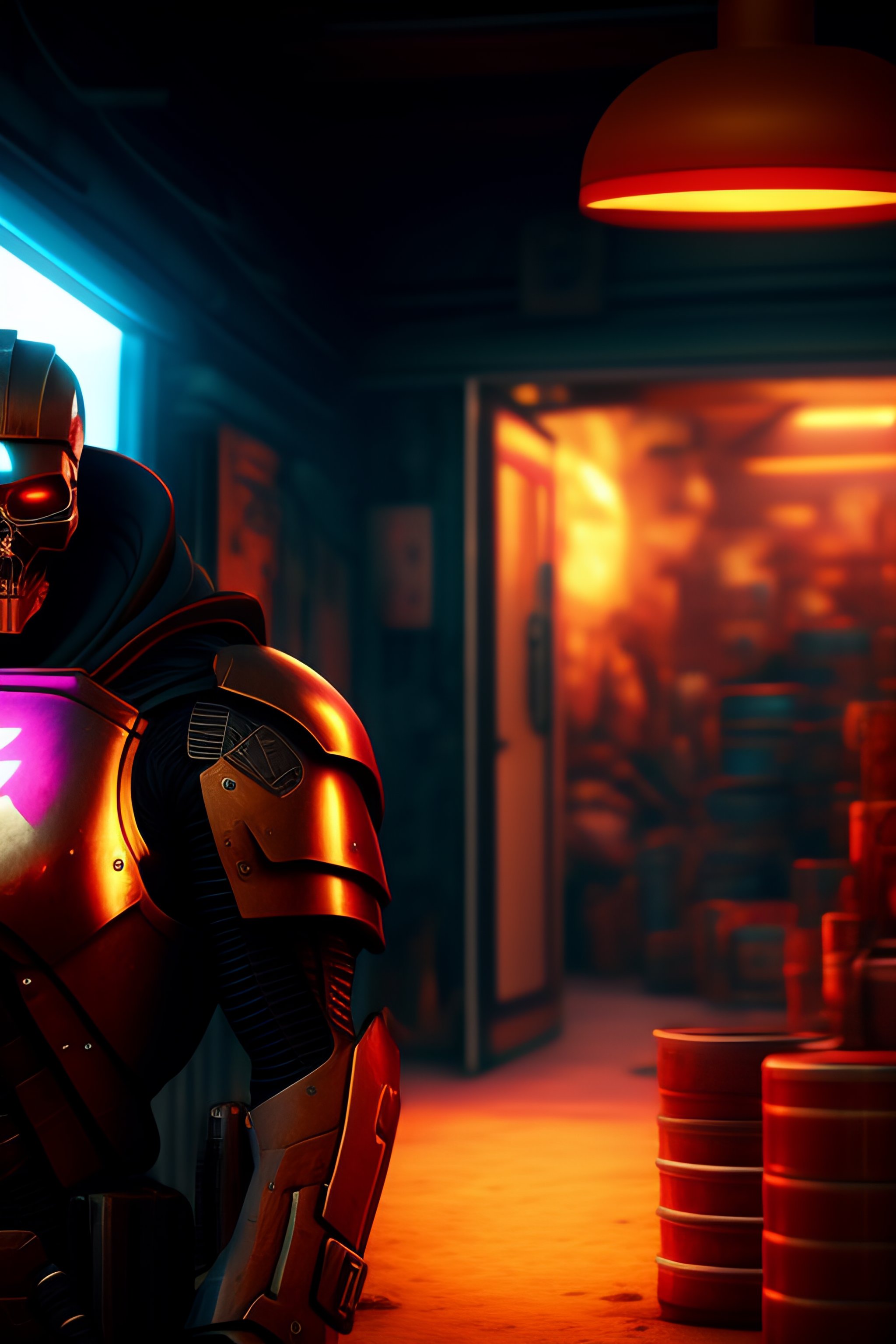 Lexica - Wide angle Environmental shot of evil terminator in a ...