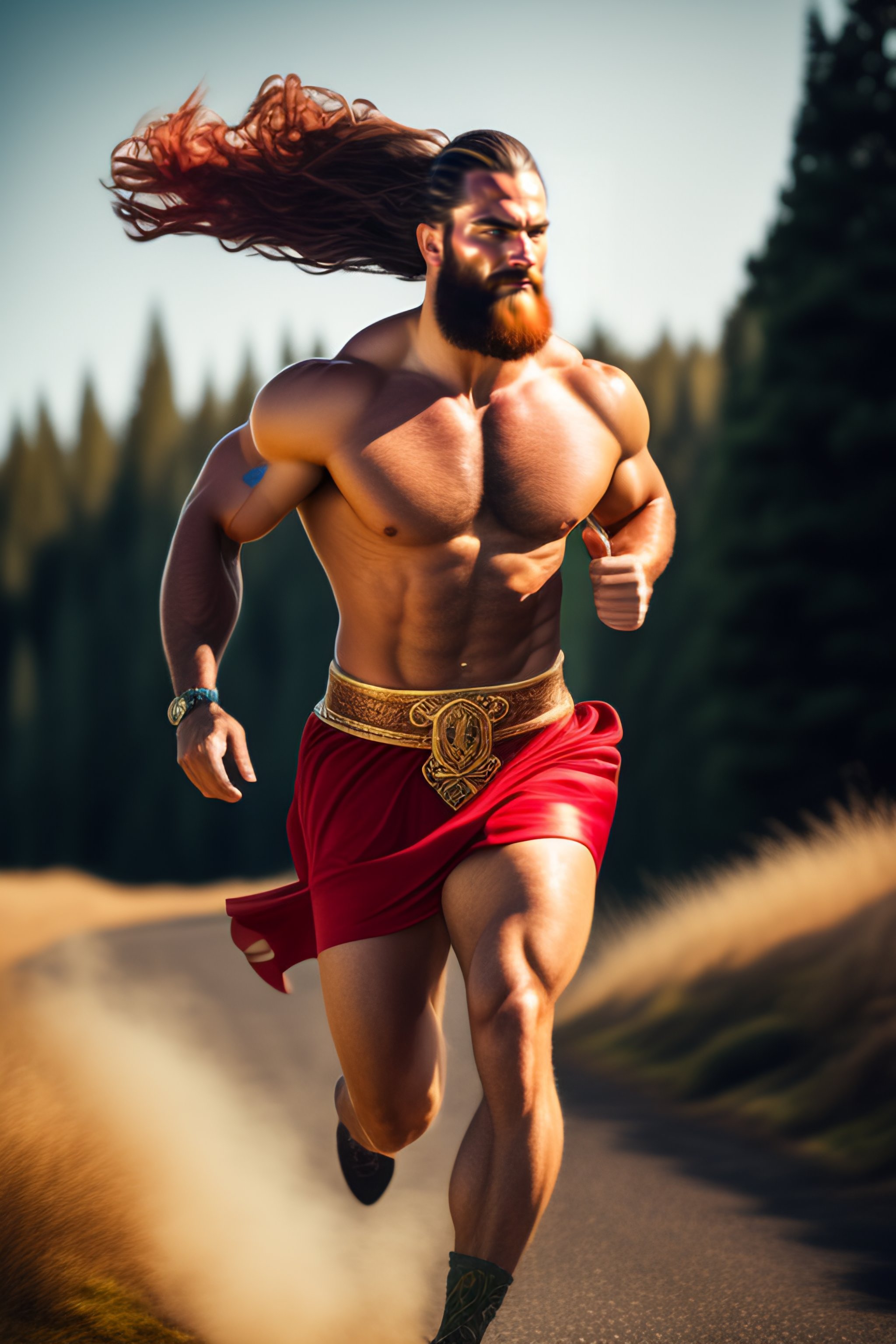 Lexica - A muscular viking running in a dress