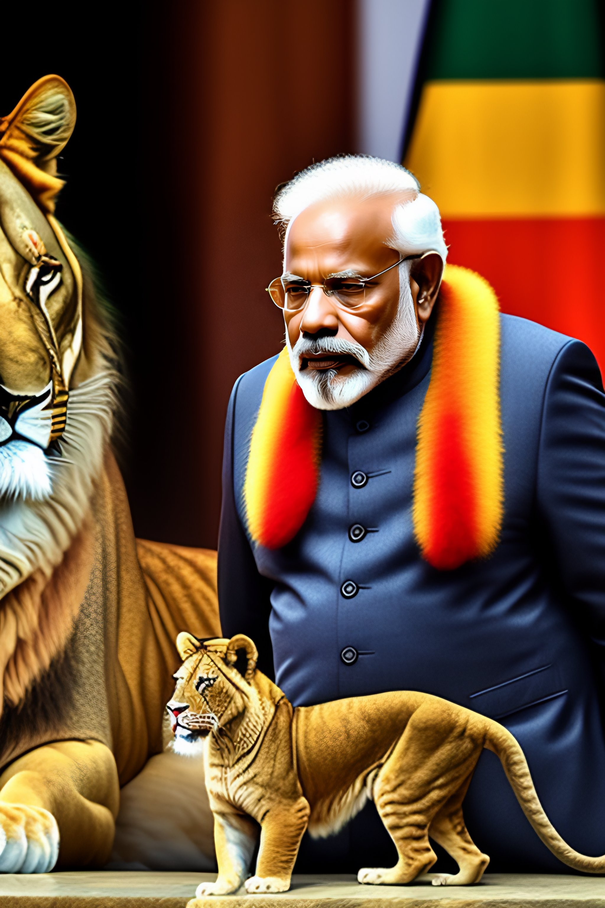 Lexica - Narendra Modi with lions