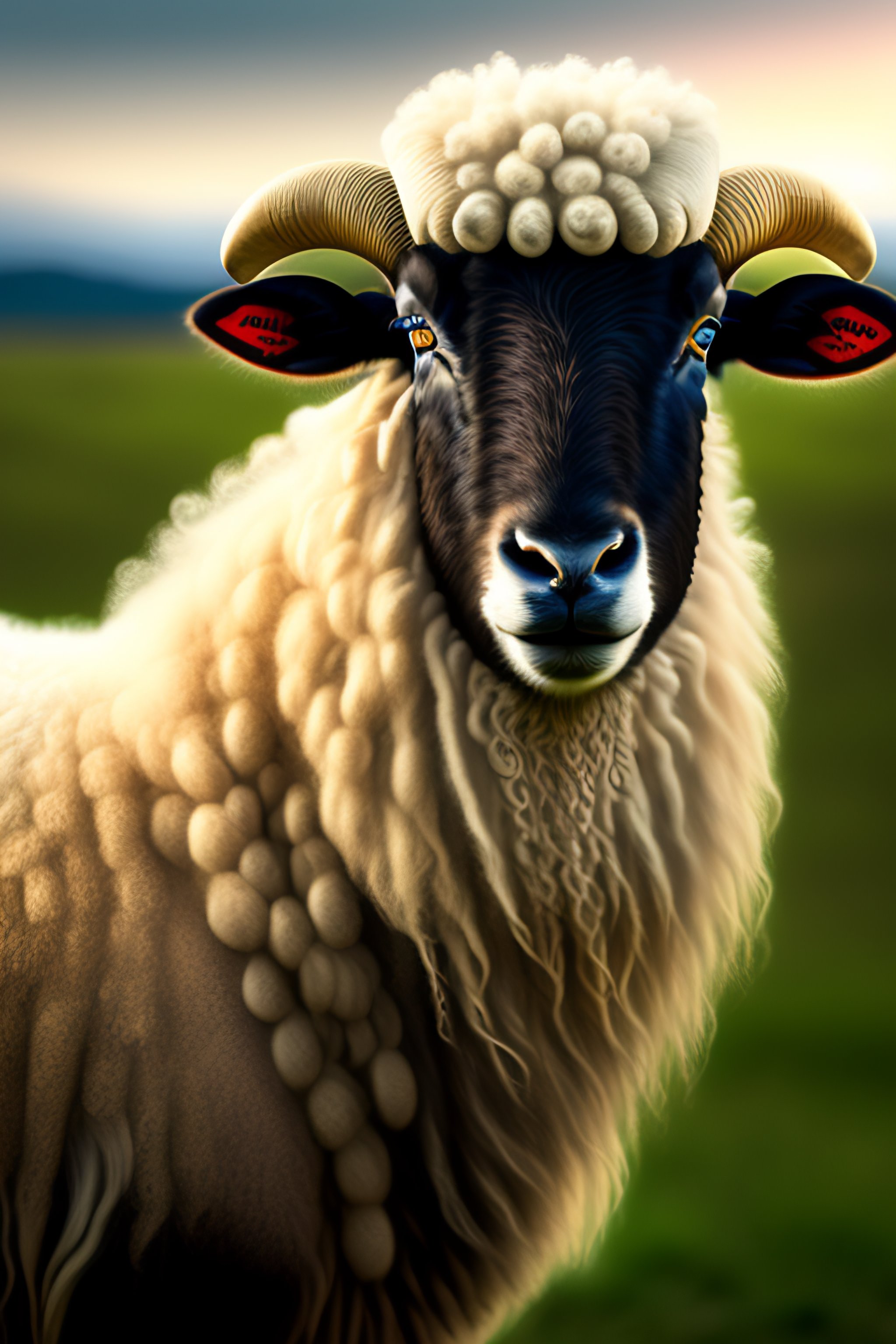 Lexica - Hairy sheep, grazing, portrait, detailed hairs, full image ...