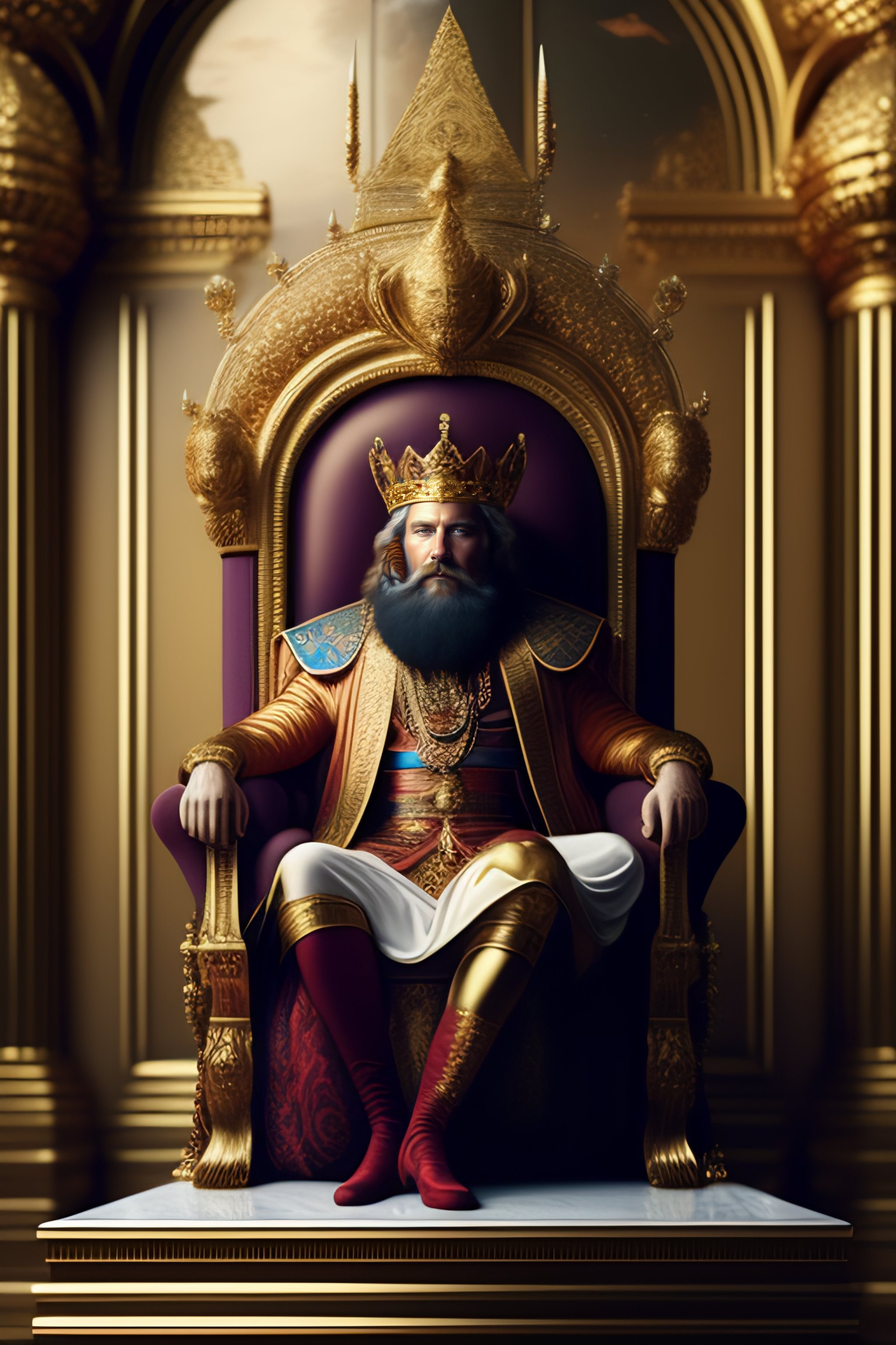 Lexica - Renascentist king on palace seatted on throne with a tiger and ...