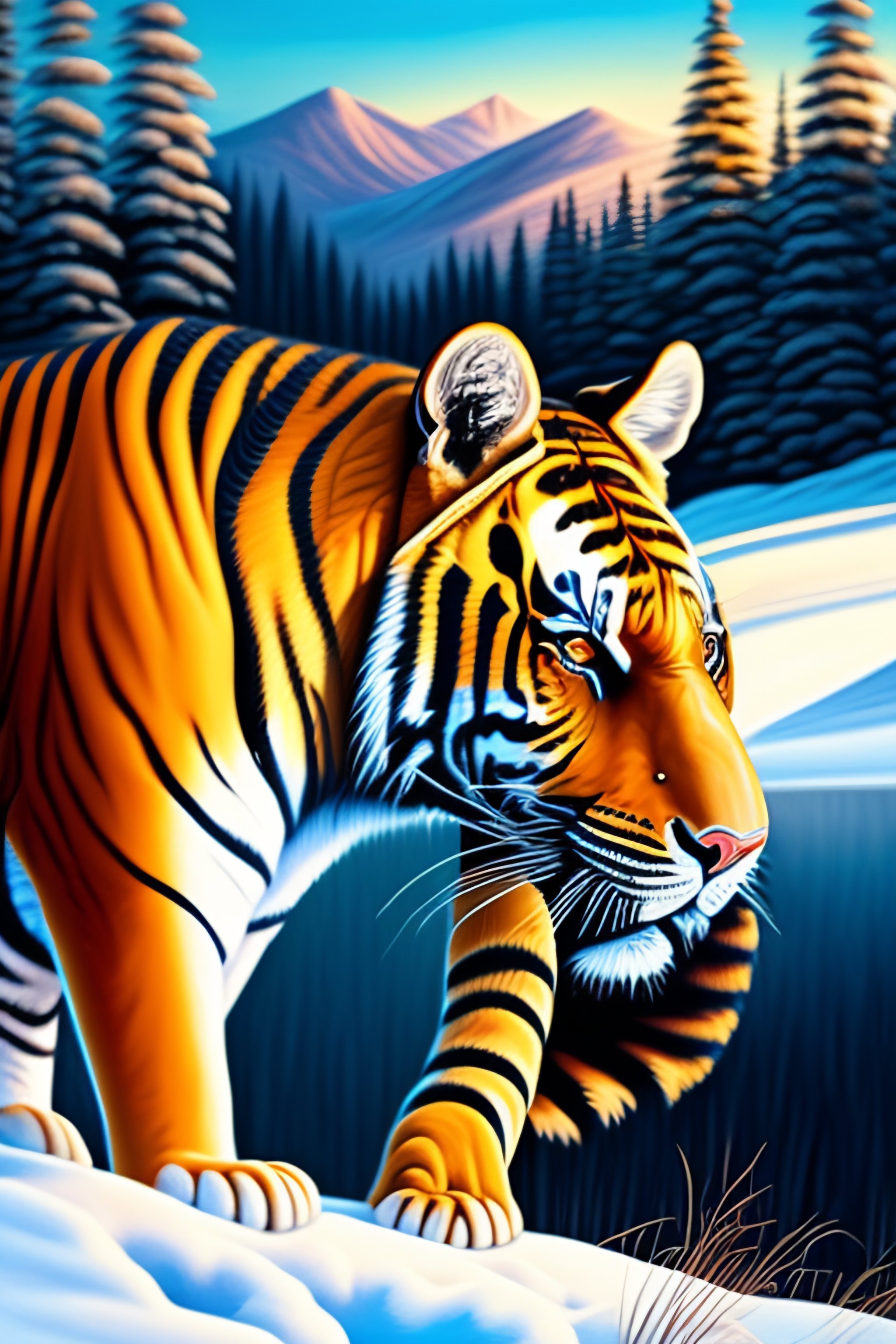 Lexica - A high deailed picasso style painting of a big tiger in winter ...