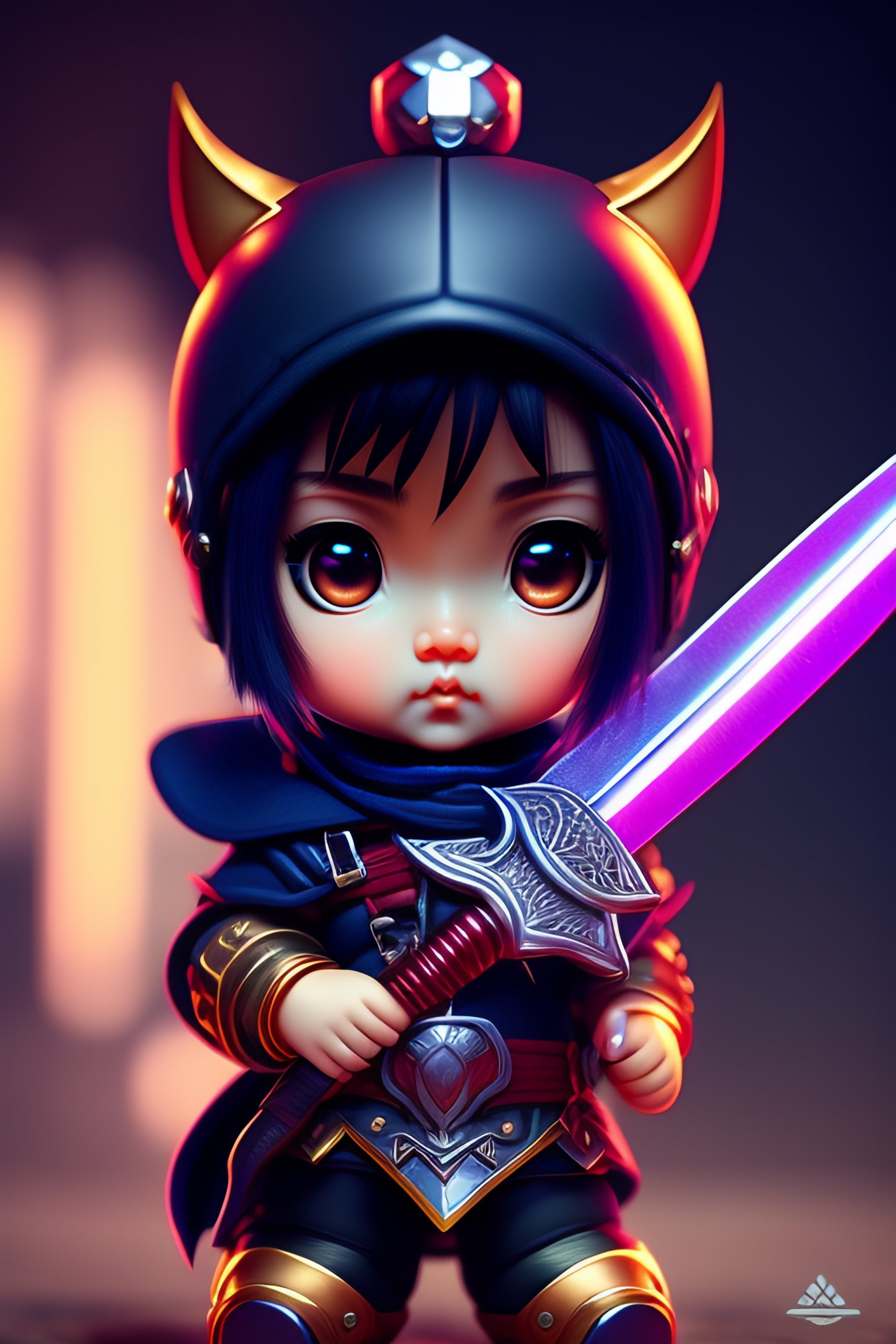 Lexica - Pocket cute warrior baby with sword, cyberpunk, kwaii, anime ...