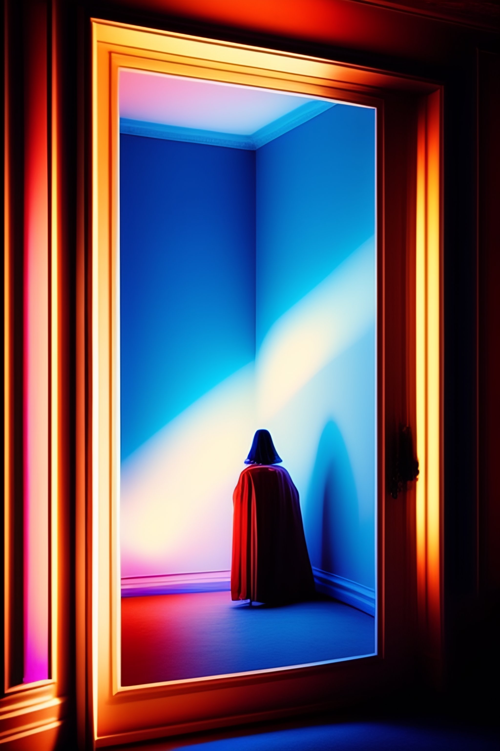 Lexica - An ivory golden demon in a blue and red haunted liminal ...