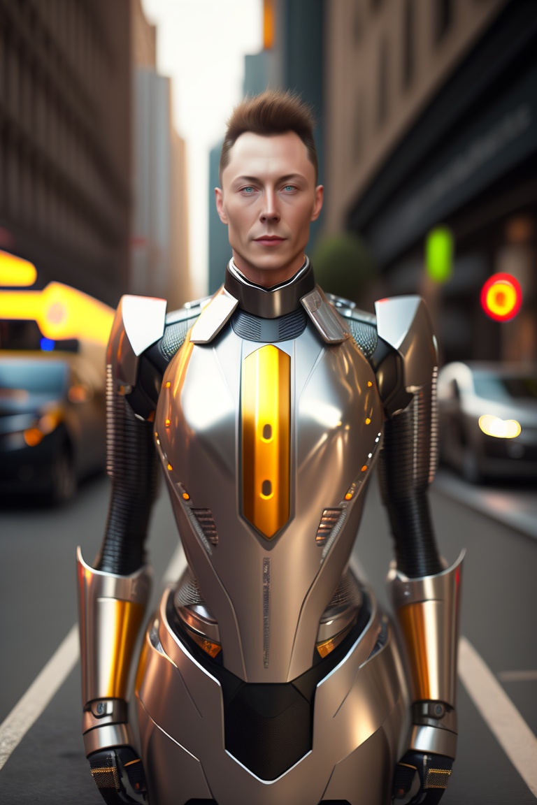 Lexica - A portrait of one cyborg robot that looks like Elon Musk, in ...