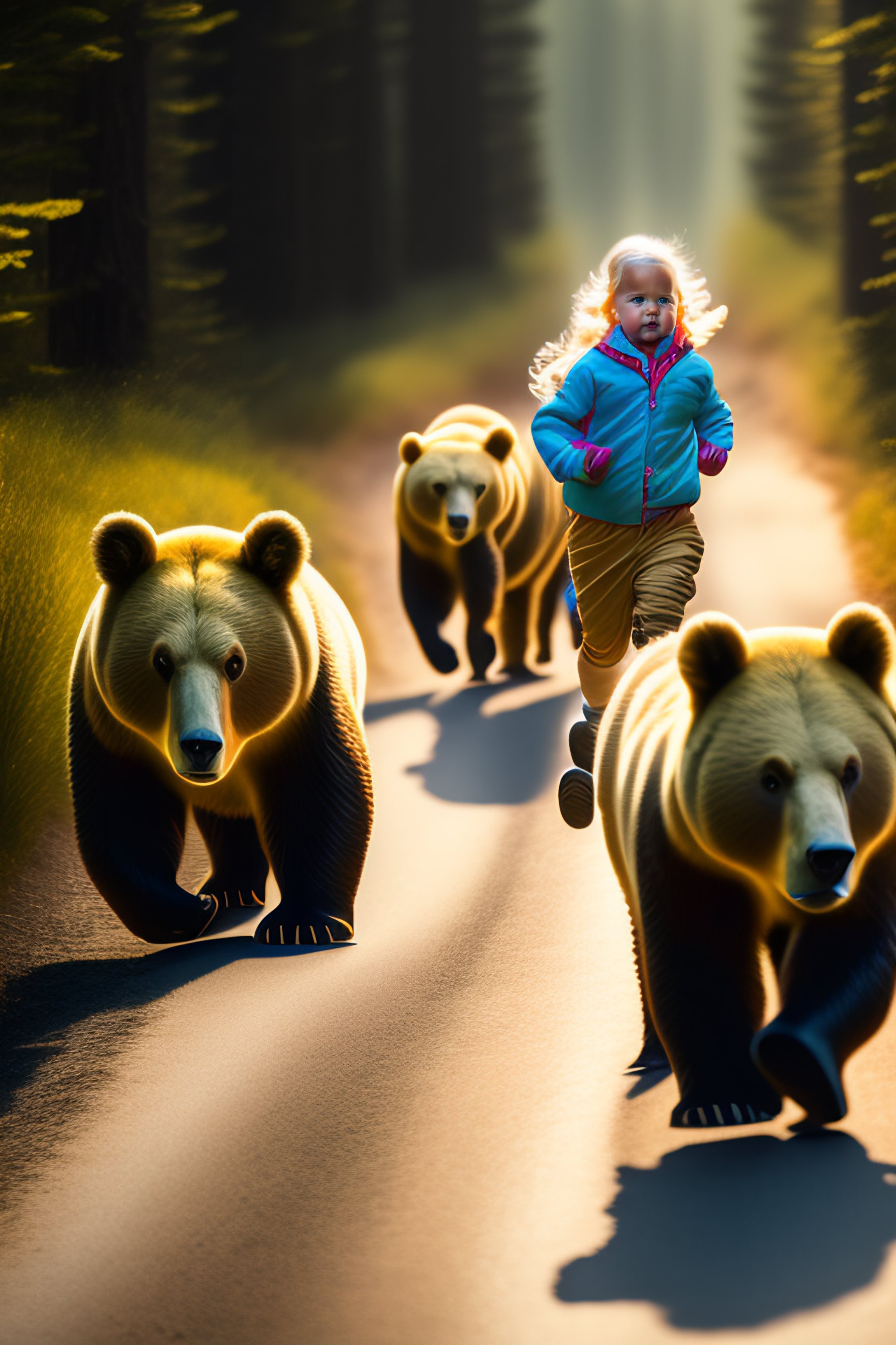 Lexica - Goldilocks running away from the three bears