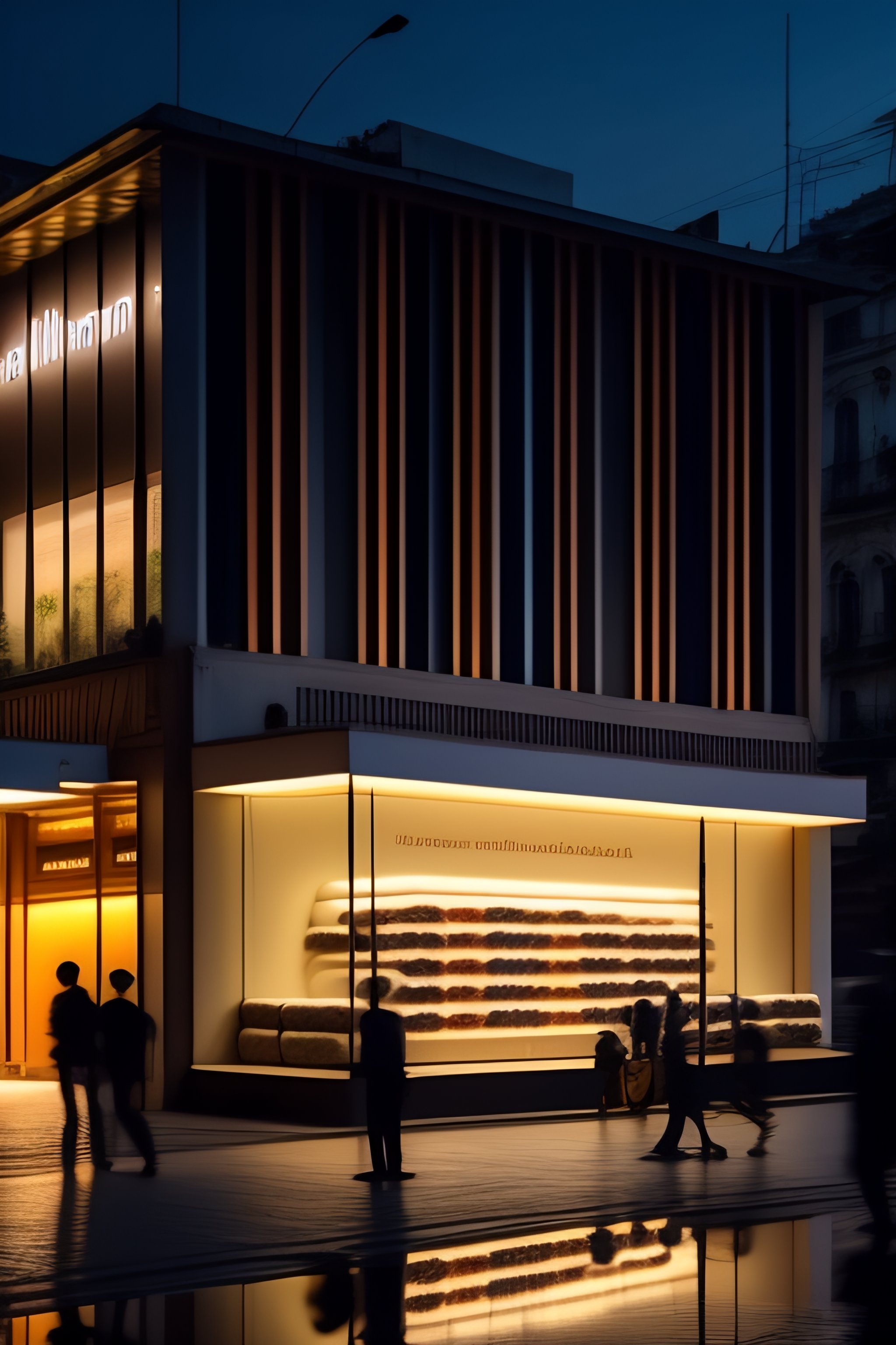 Lexica - An night-time exterior view of a large Apple Store in downtown ...