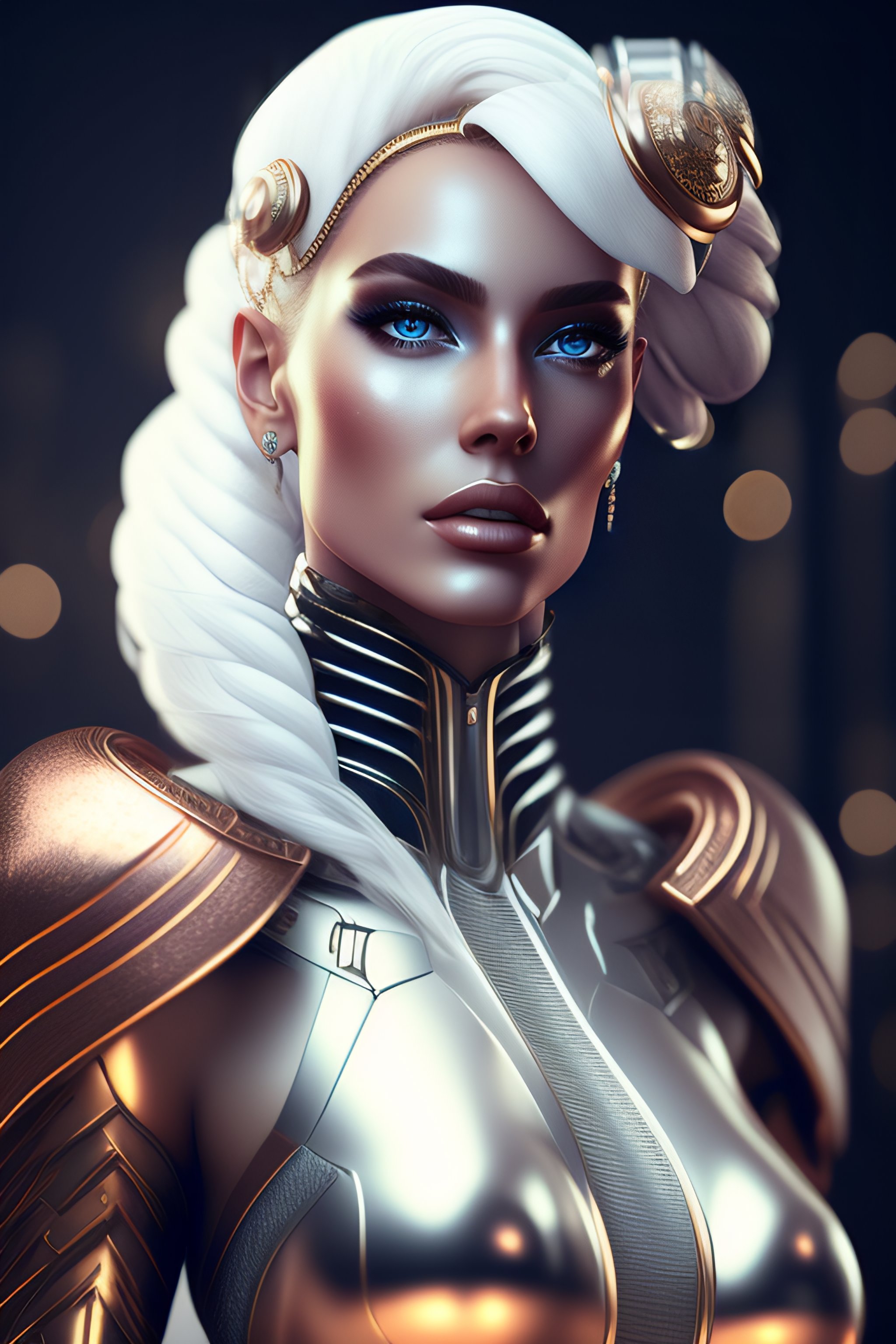 Lexica - White- beautiful- cyborg- fashion shot- cyber- half robot ...