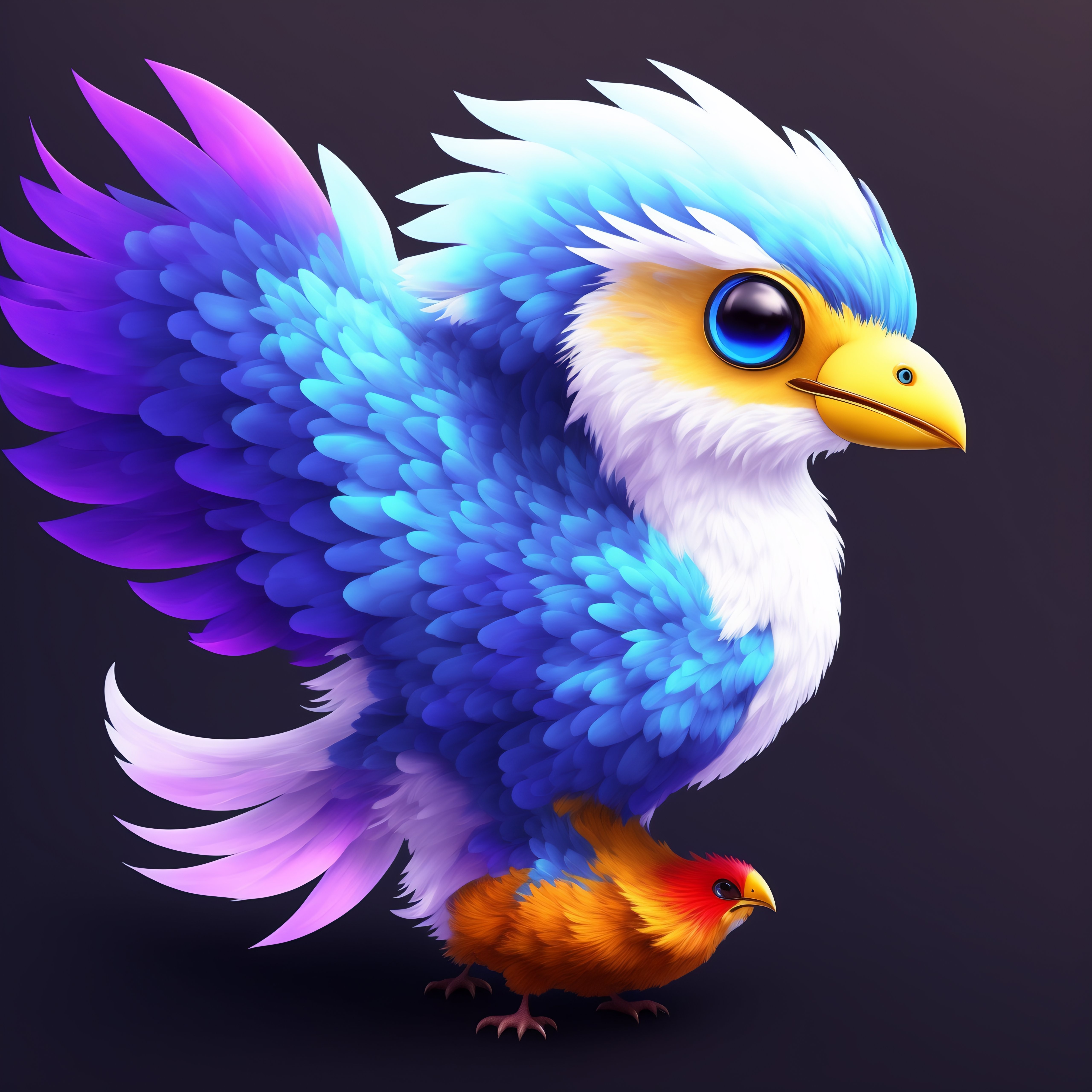 Lexica - A cute phoenix with big eyes and a black beak, it's feathers ...