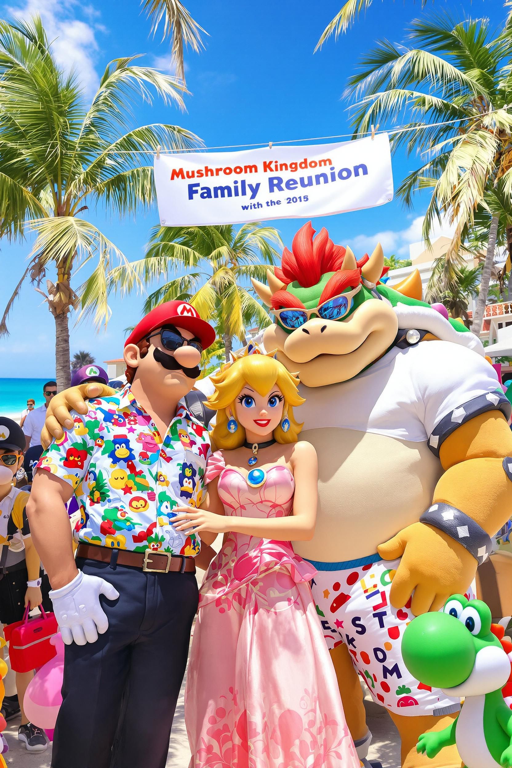 Lexica - Awkward family holiday photo with Mario clearly uncomfortable ...