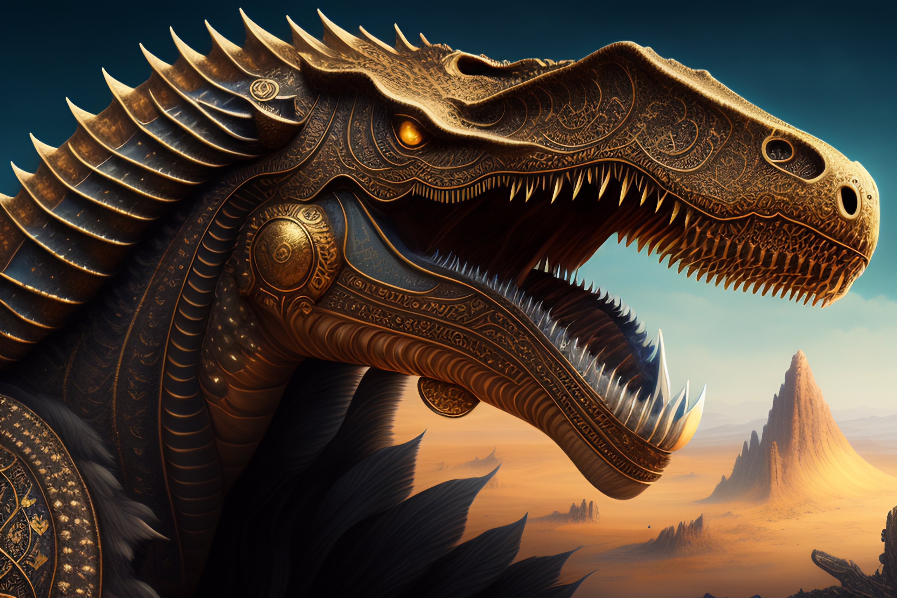 Lexica - A beautiful esoteric style rendition of one t-rex with armor ...