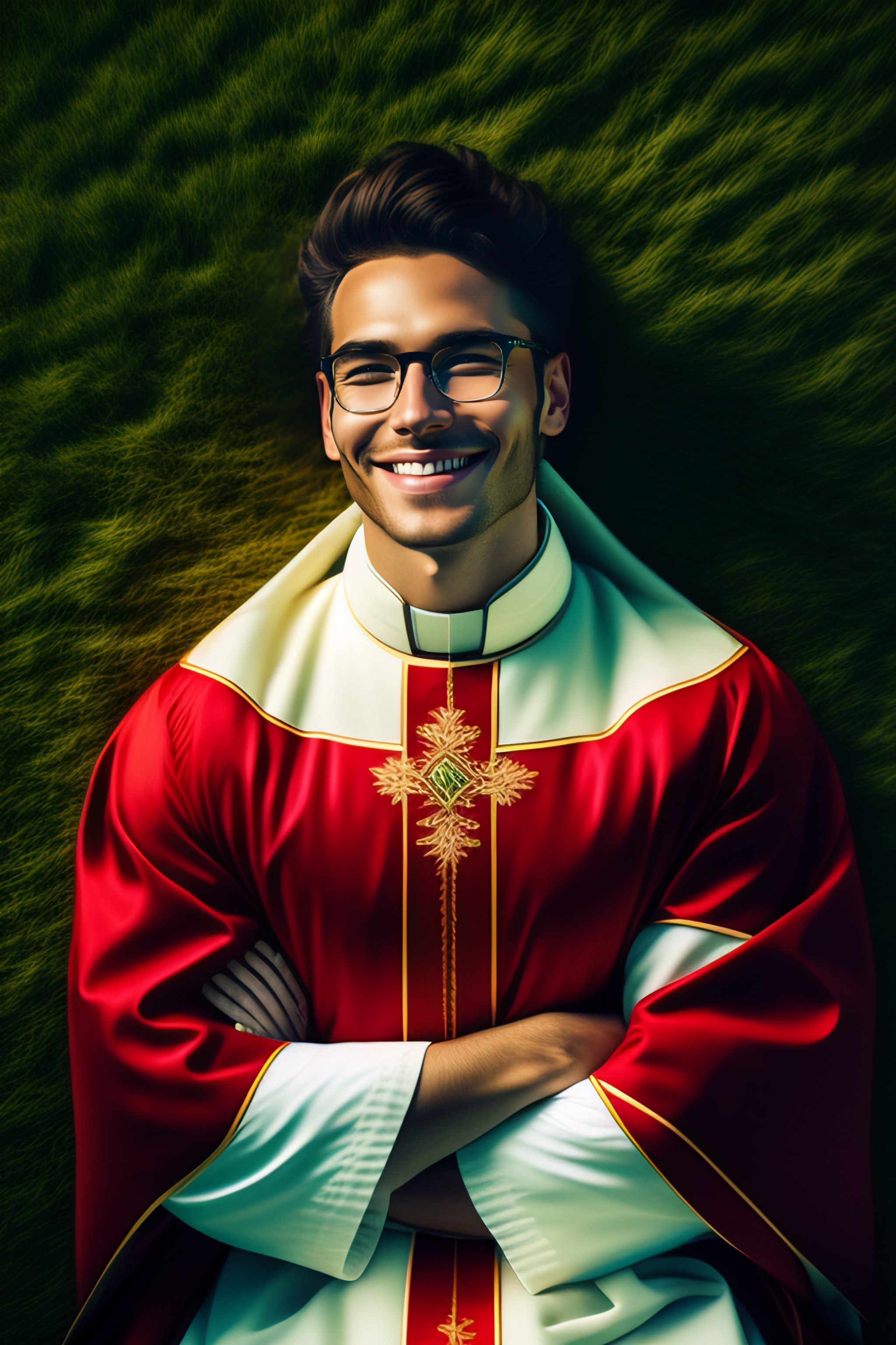 Lexica - Portrait of a young priest with glasses really happy and ...
