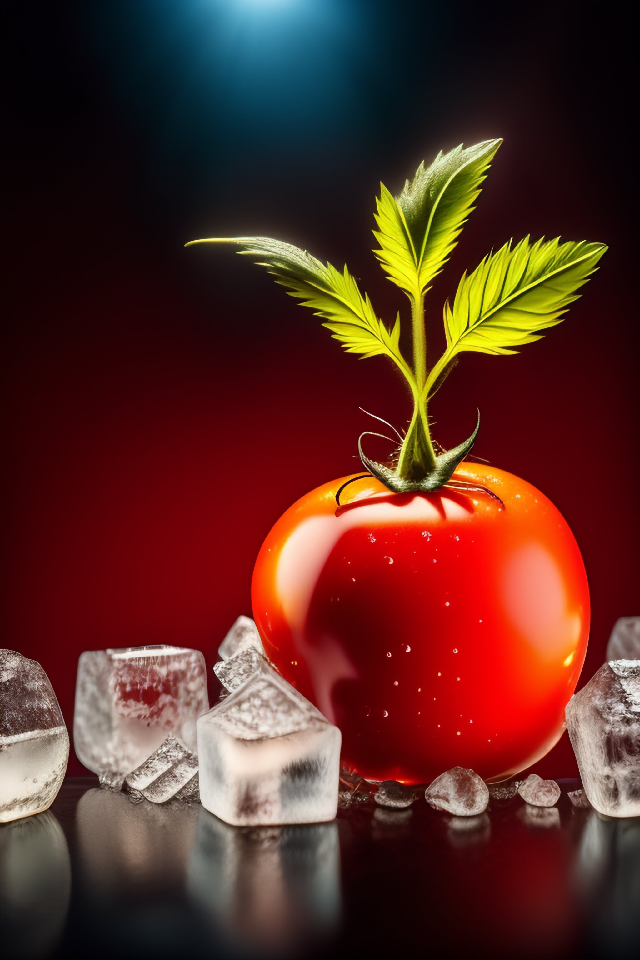 Lexica - Cinematic photograph of a tomato in center, ice cubes, dill ...