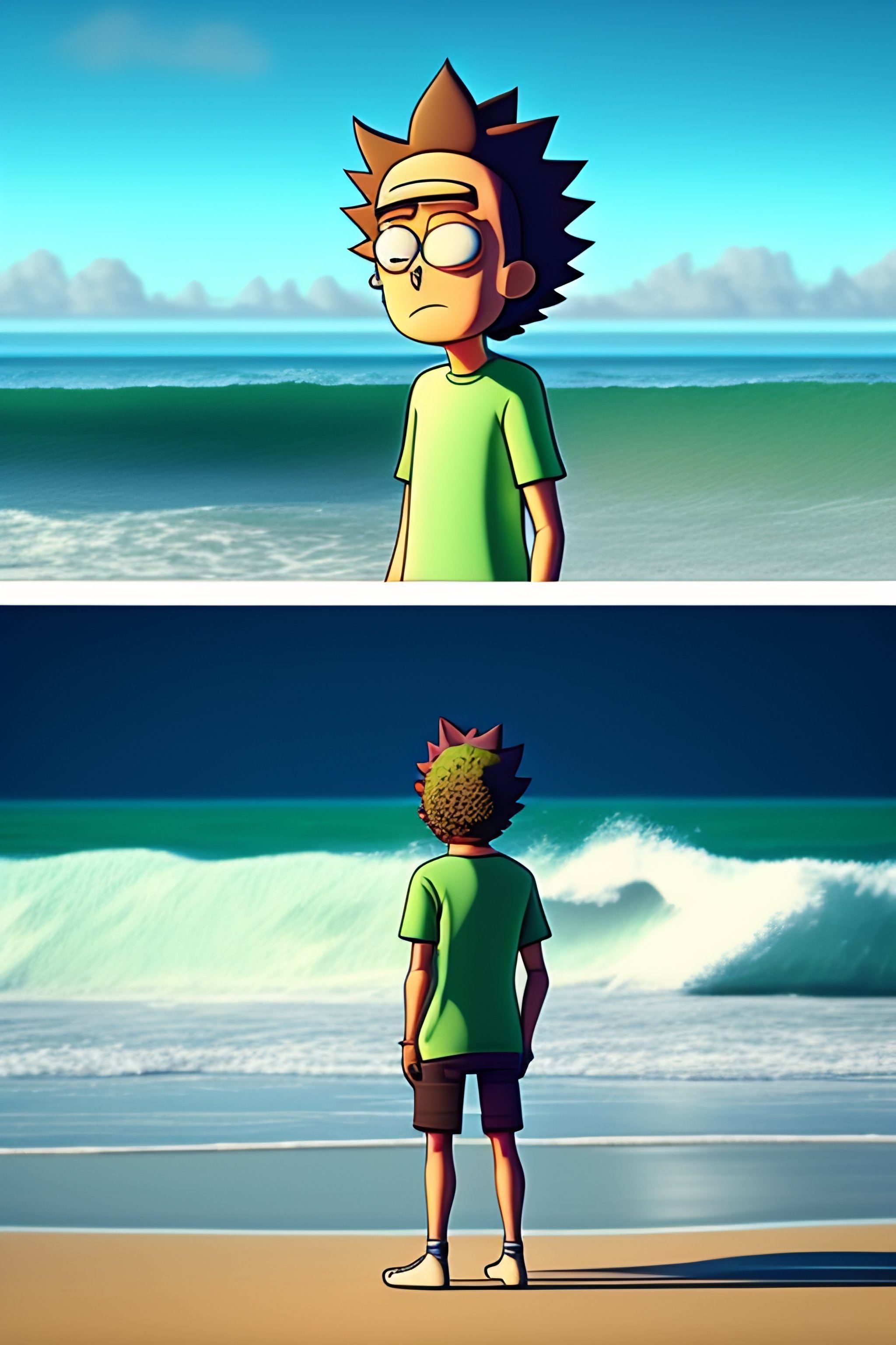 Lexica - Rick from Rick and morty in the beach