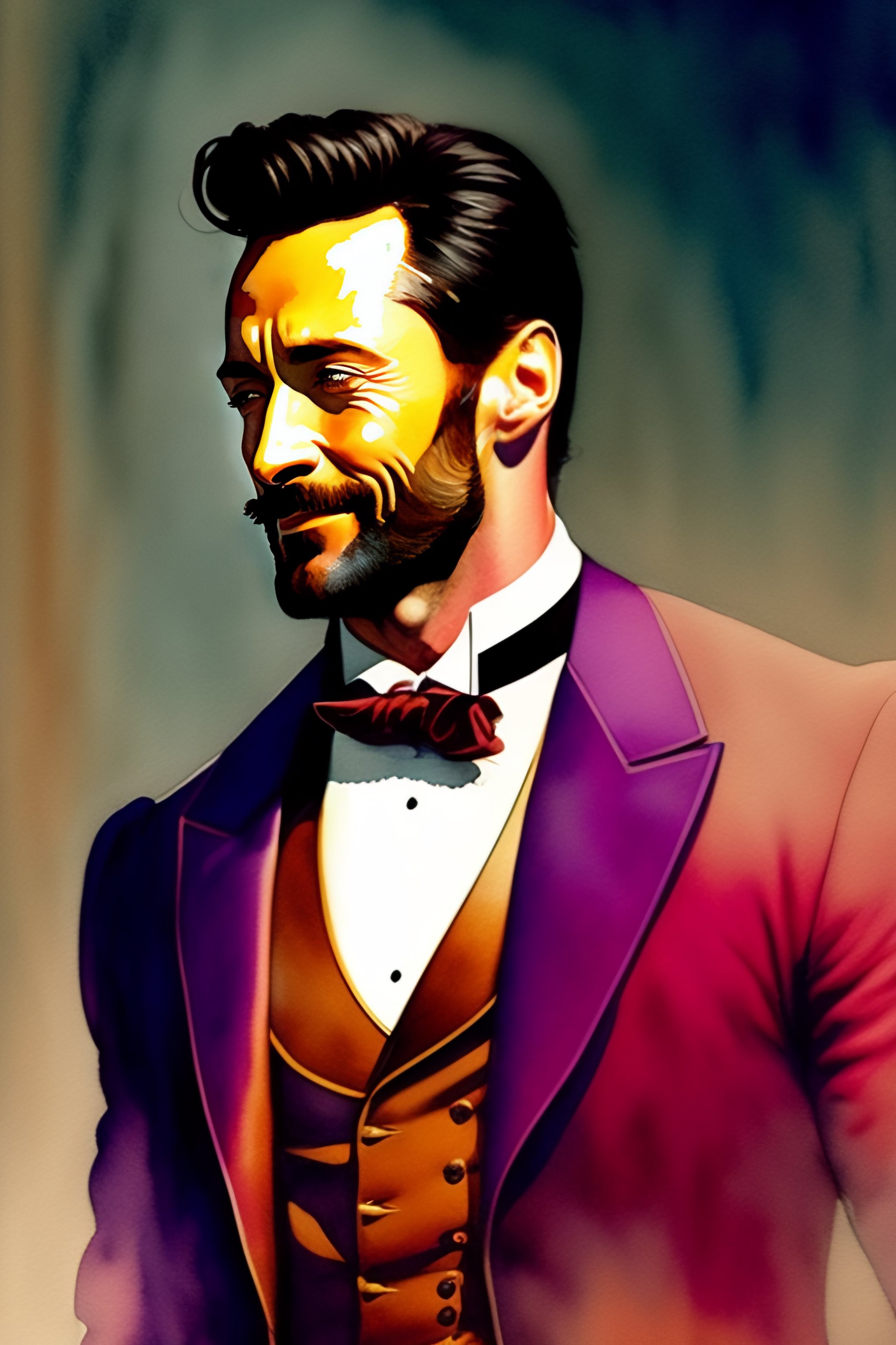 Lexica - A watercolor drawing of hugh jackman as a master of ceremonies ...