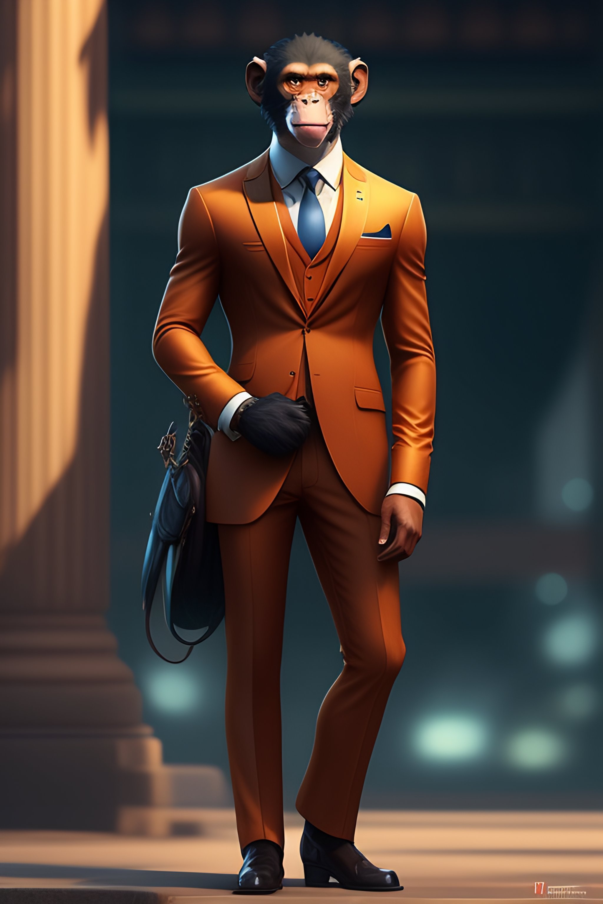 Lexica - Anthro furry humanoid monkey, three piece suit, checking watch ...