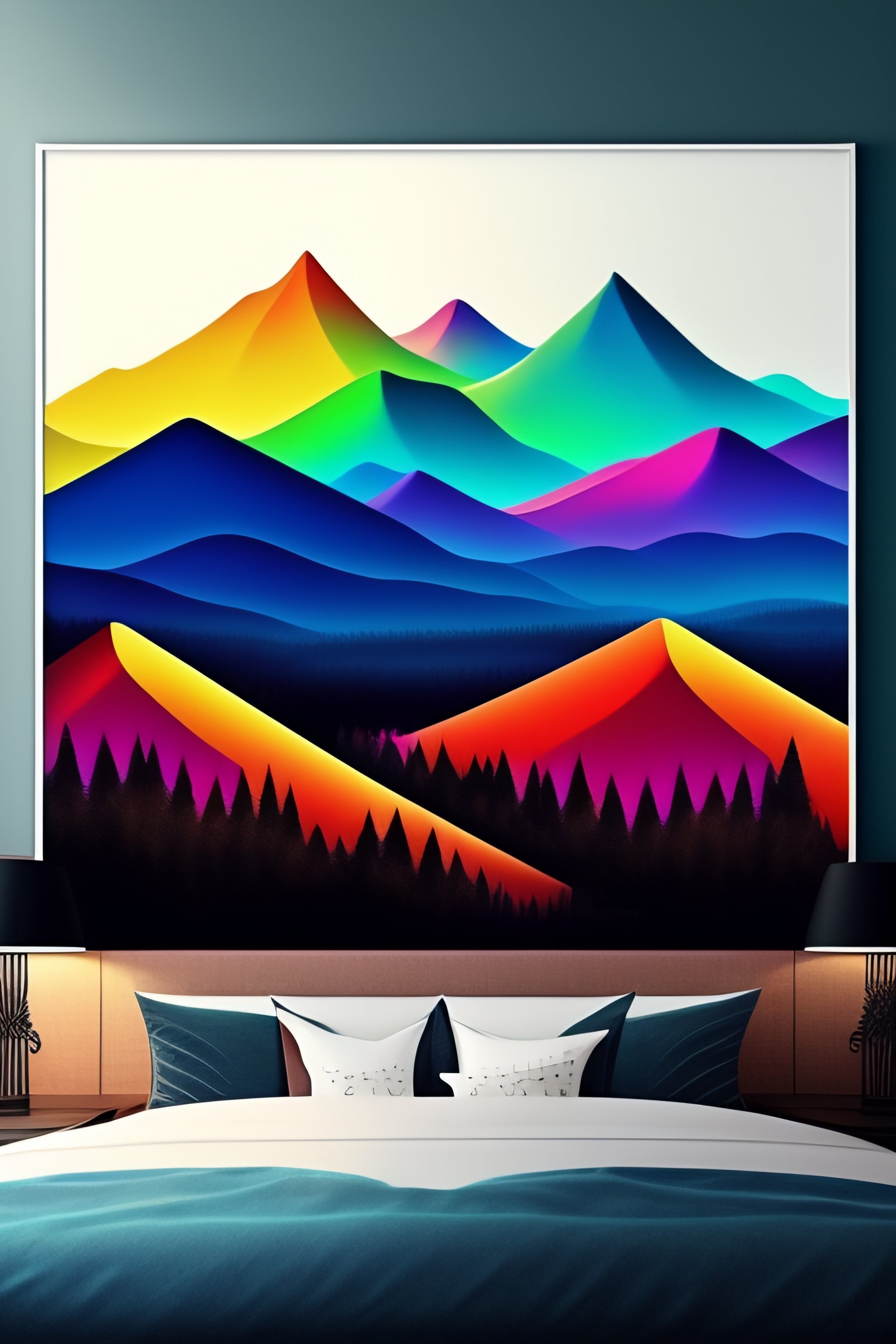 Lexica - Wall painting of mountains with the word daleela colorful
