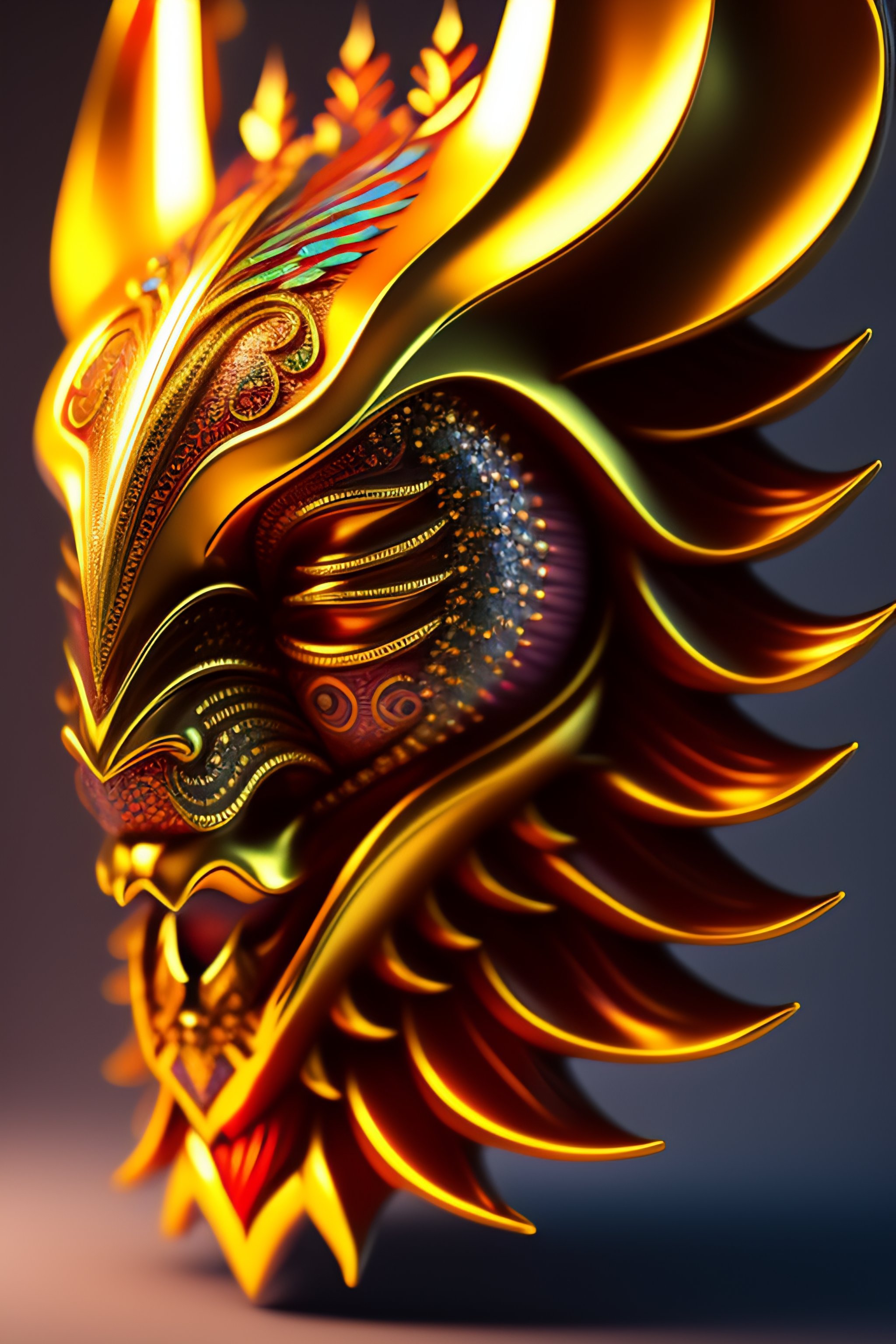 Lexica - Golden monster, tribal porcelain mask, vivid colors, highly ...
