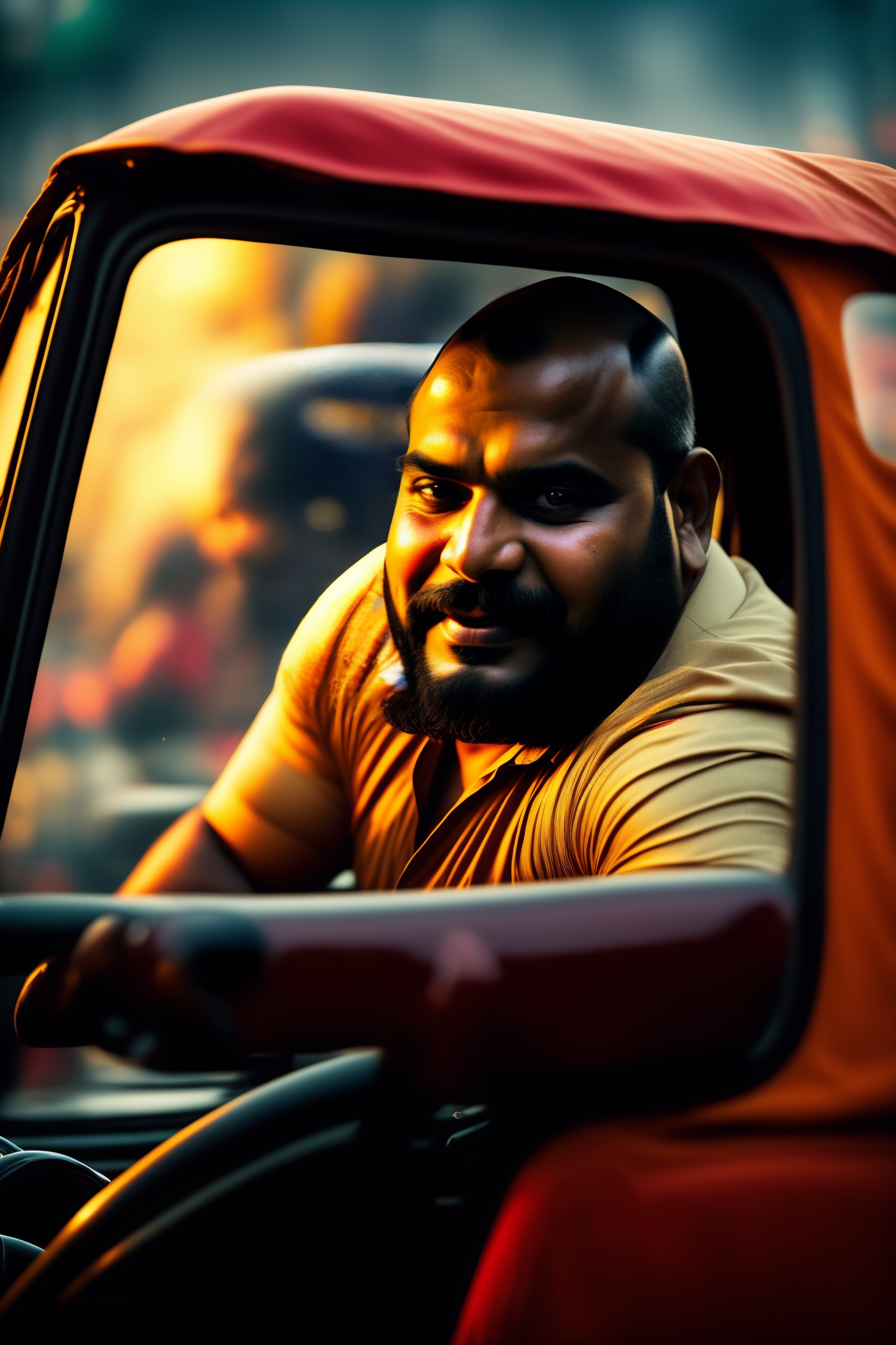 Lexica - The image shows a short, bald, stocky Indian man with a beard ...