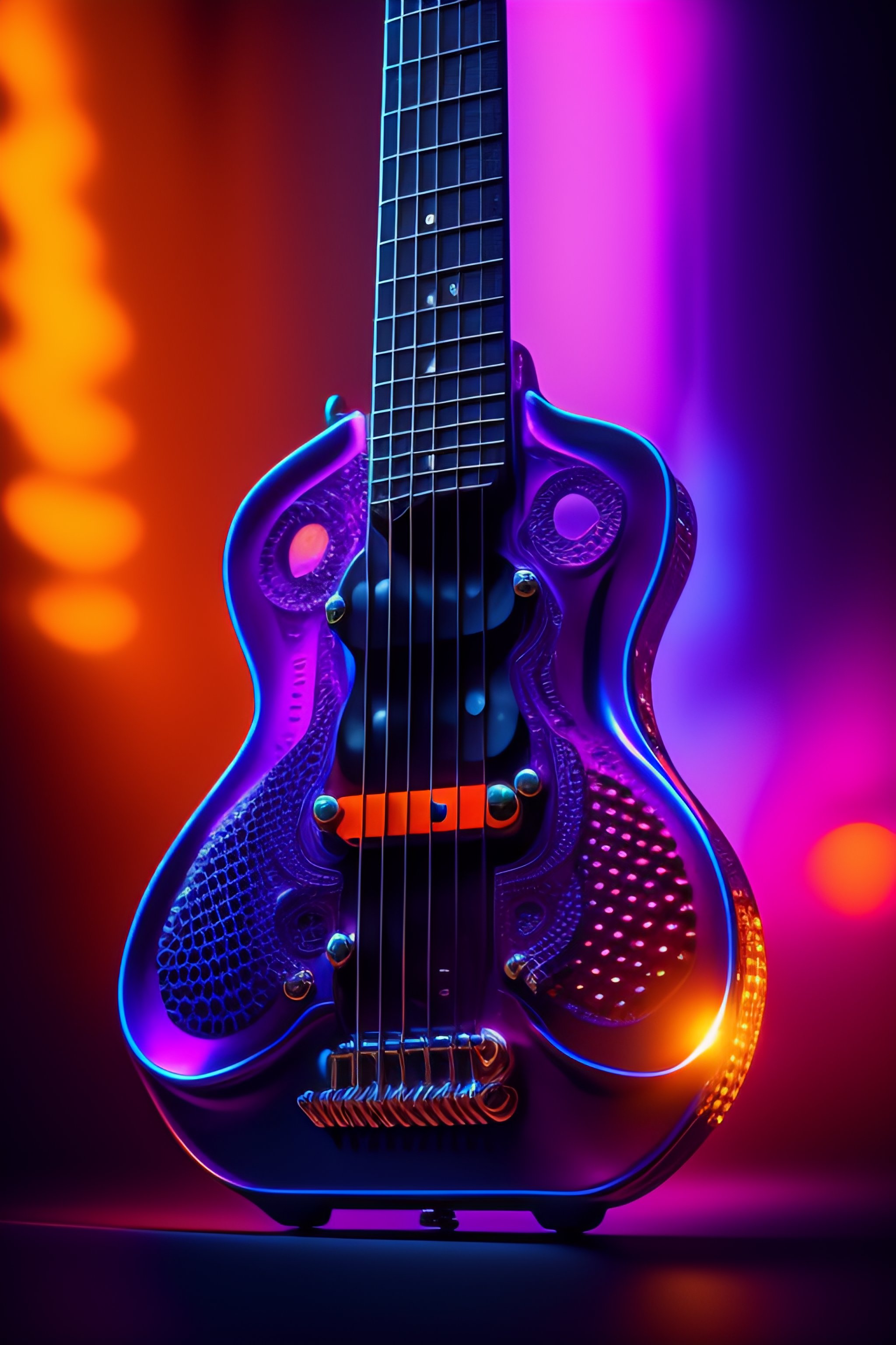 Lexica - Alien guitar, flowing shapes, holes, shiny, colorful product ...