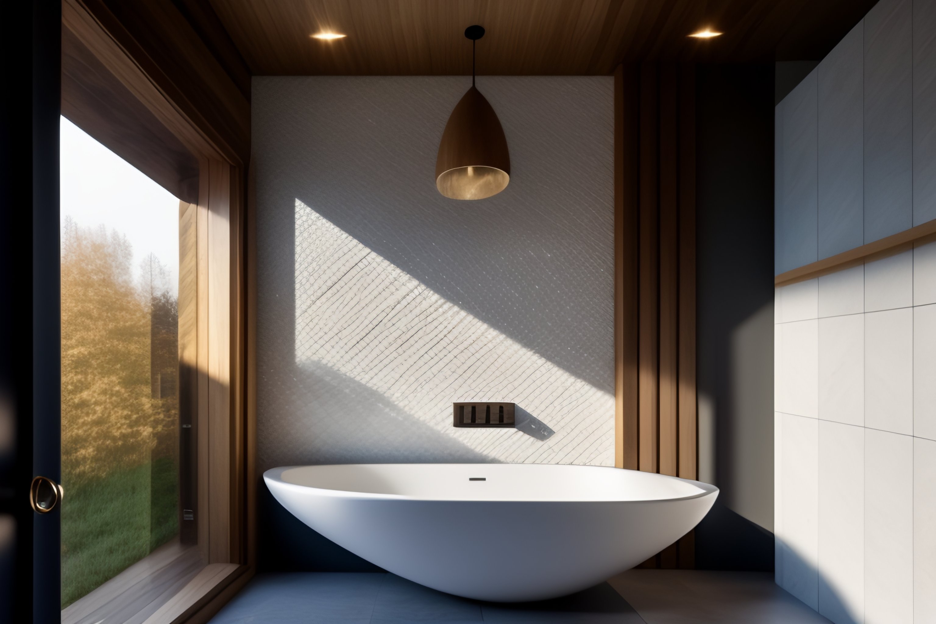 Lexica - Opulent bathroom tiles in stone imitation, bathtub by the ...