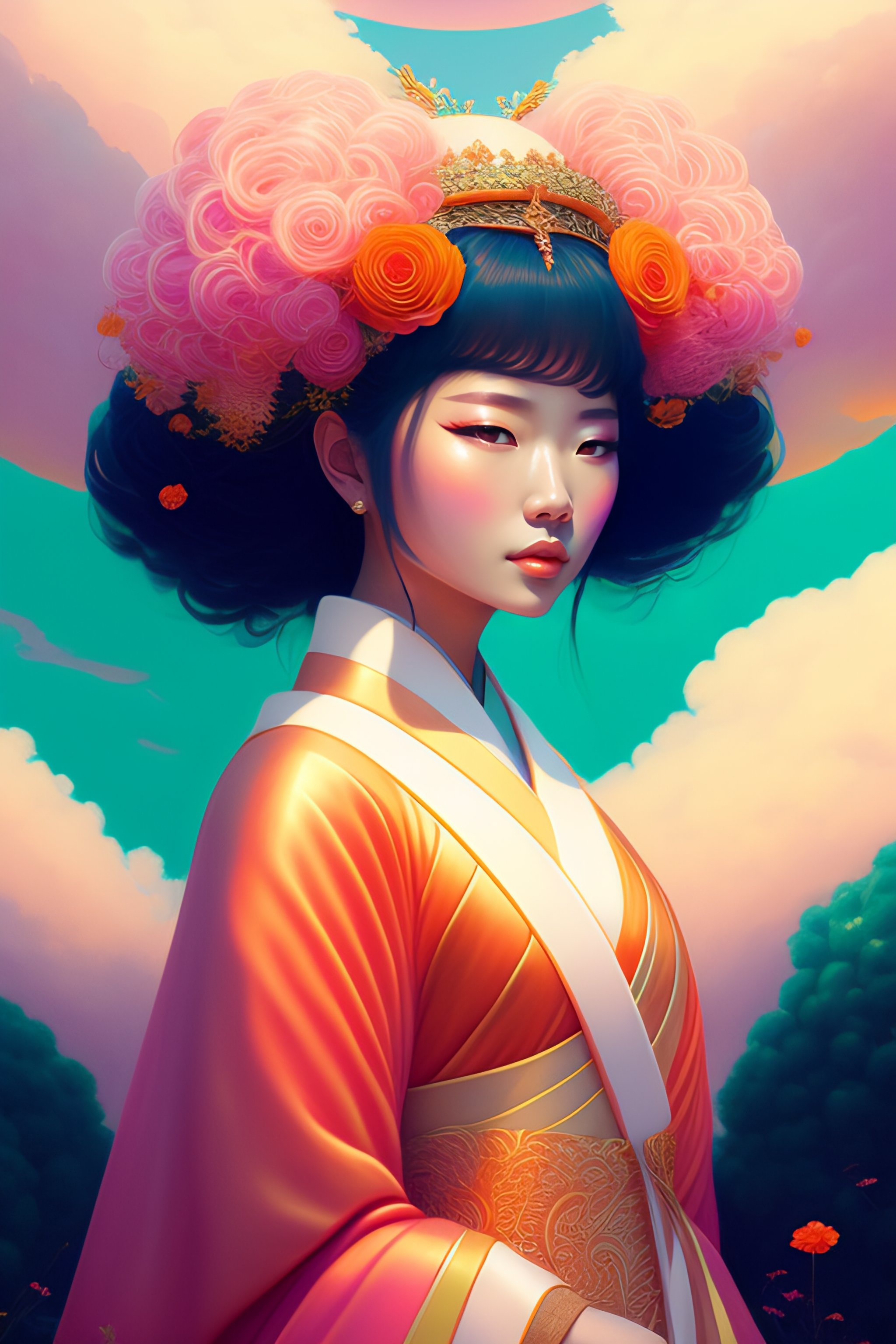 Lexica - :: pop portrait ninfa in japanese costume kimono, big hair ...