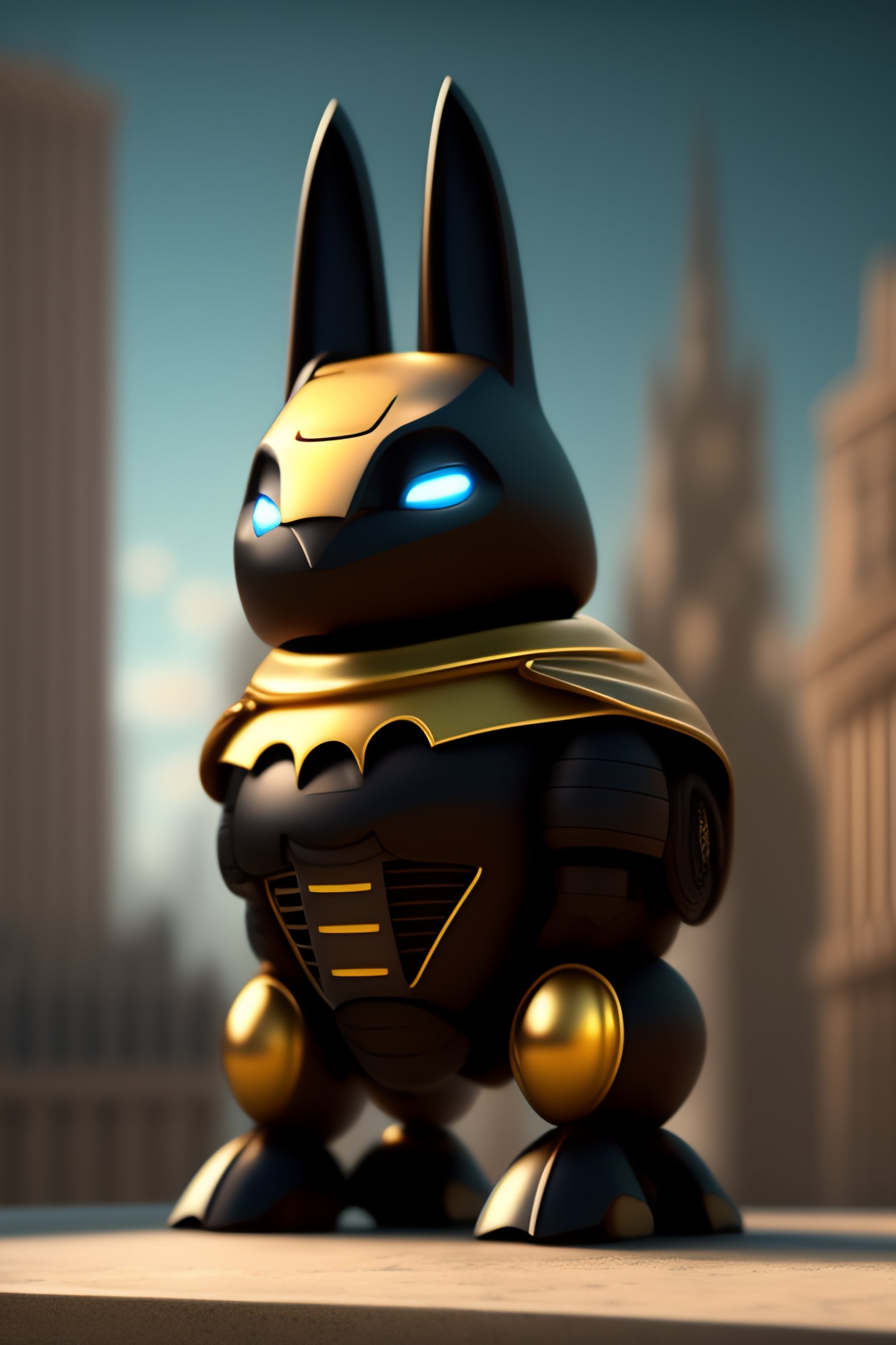 Lexica - Soft batman Bunny robot working ona city gothic,