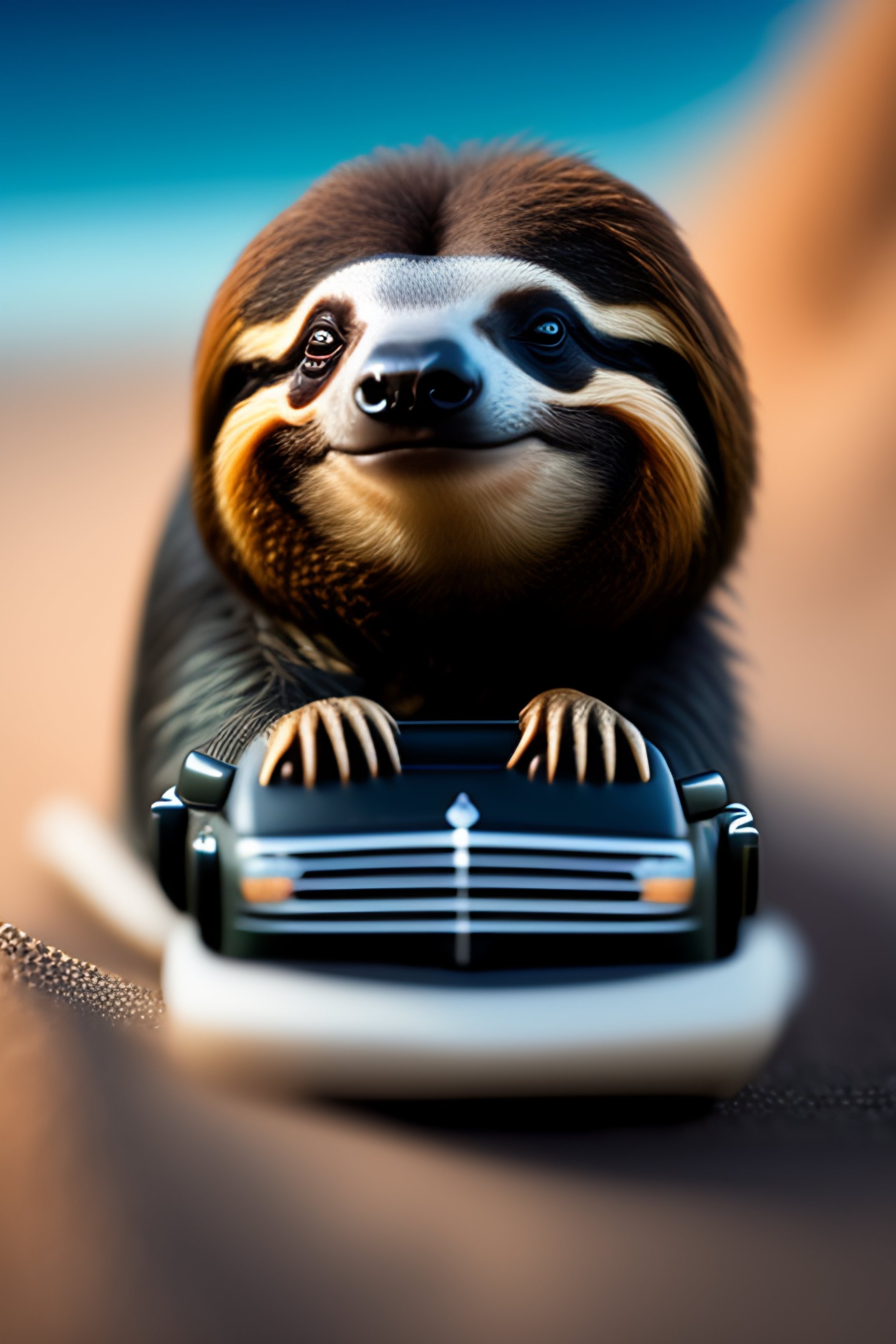 Lexica - A sloth driving a mercedes