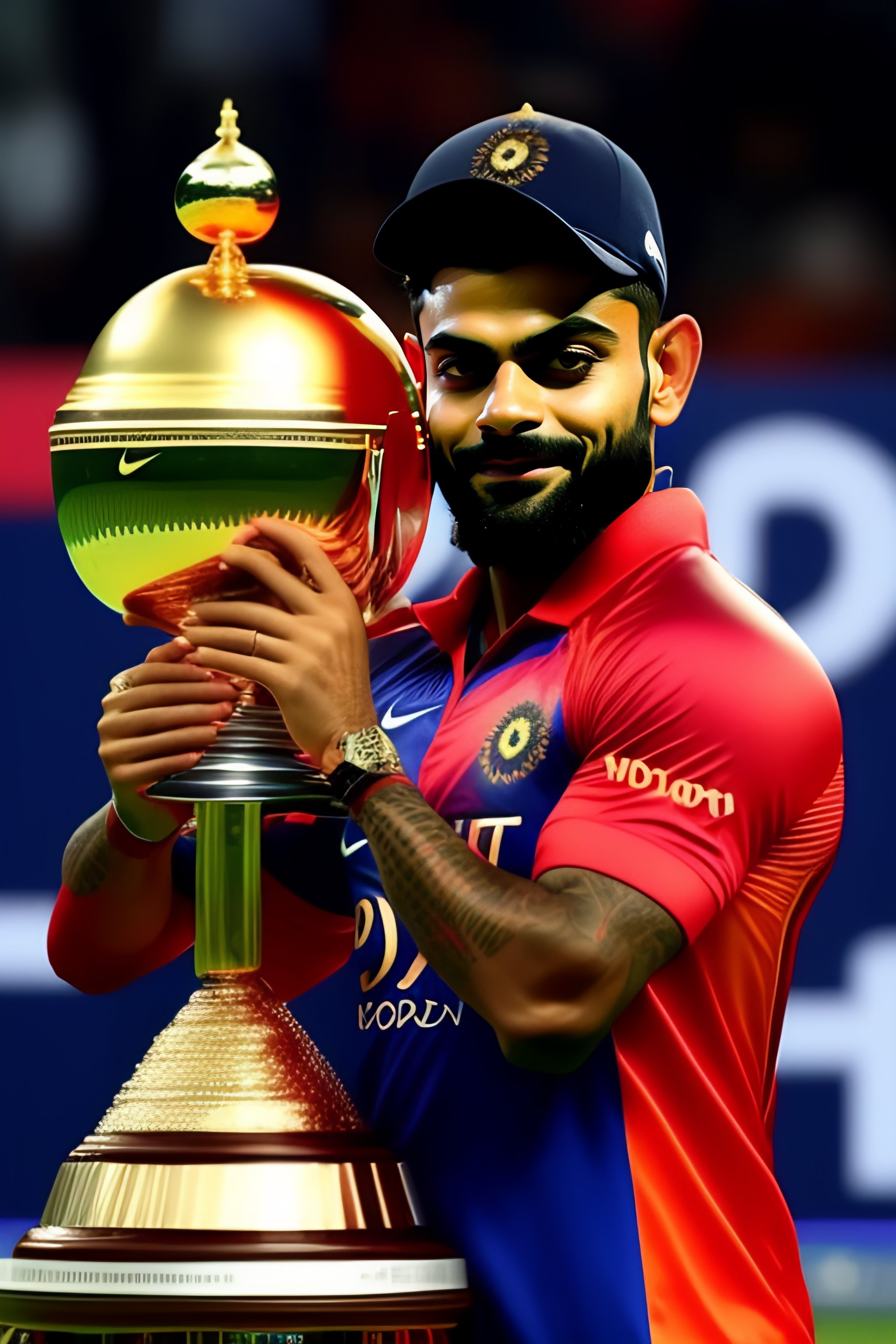 Lexica - Virat Kohli with world cup trophy ODI ICC