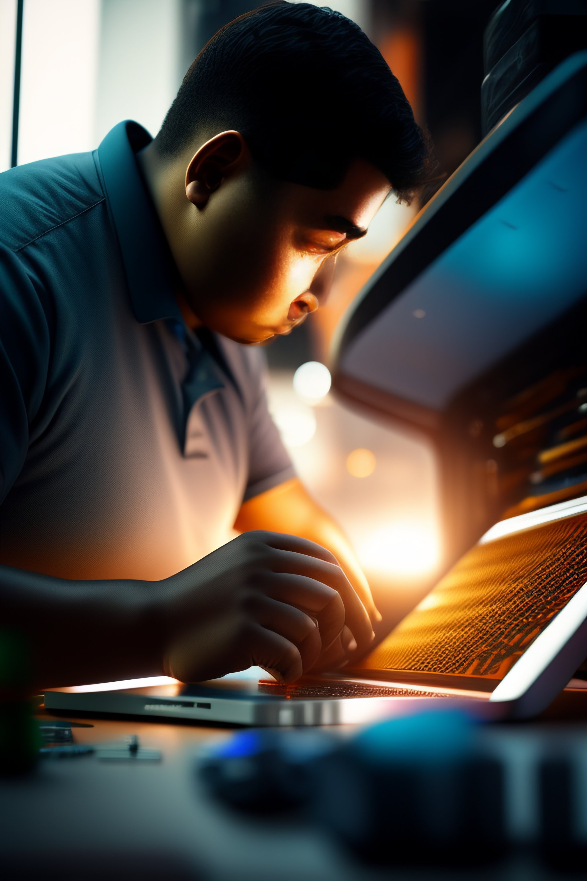 Lexica - Laptop repair engineer working on a broken laptop, cinematic ...