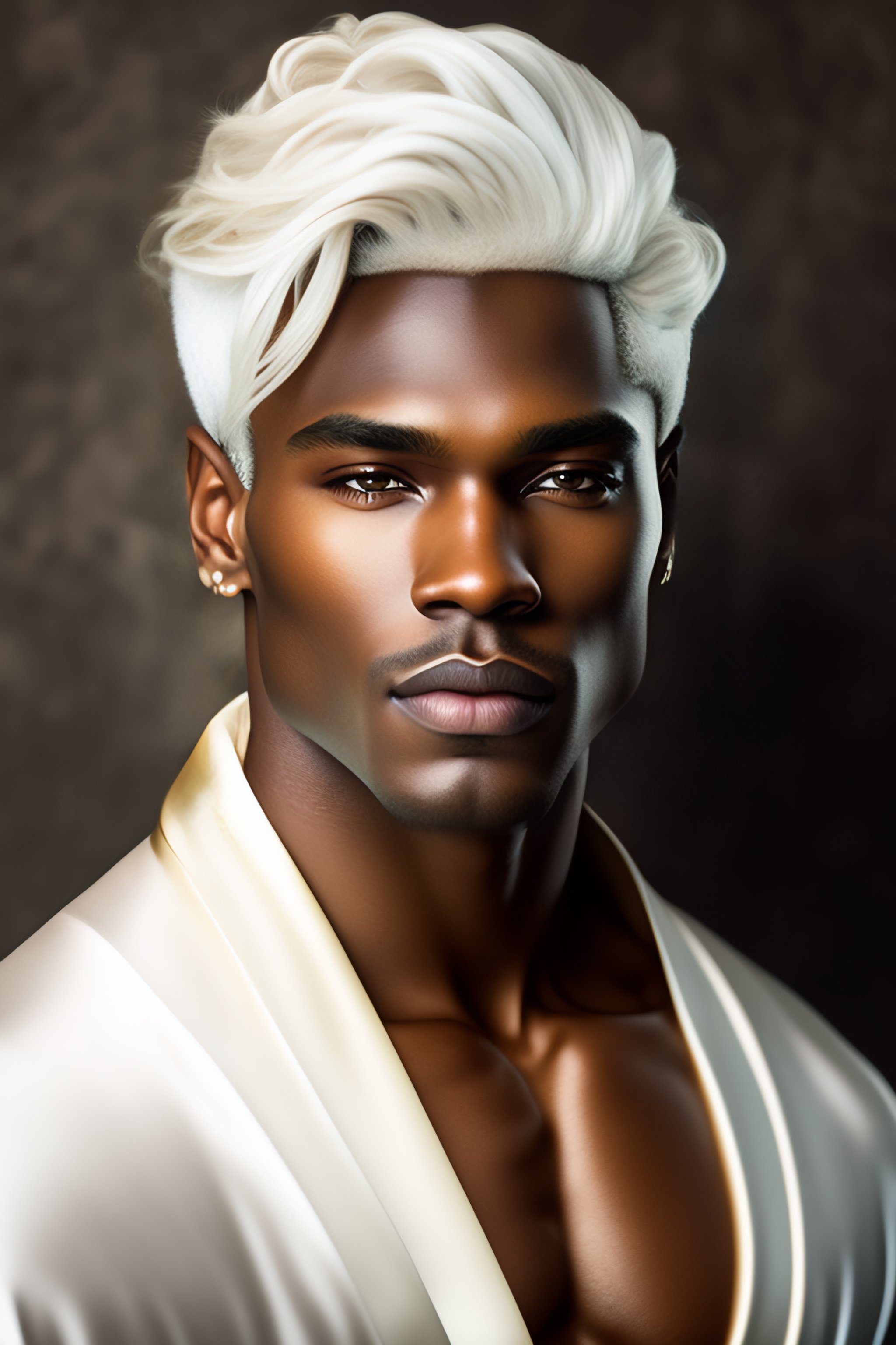 Lexica - Man, bronze skin, white hair, white robe