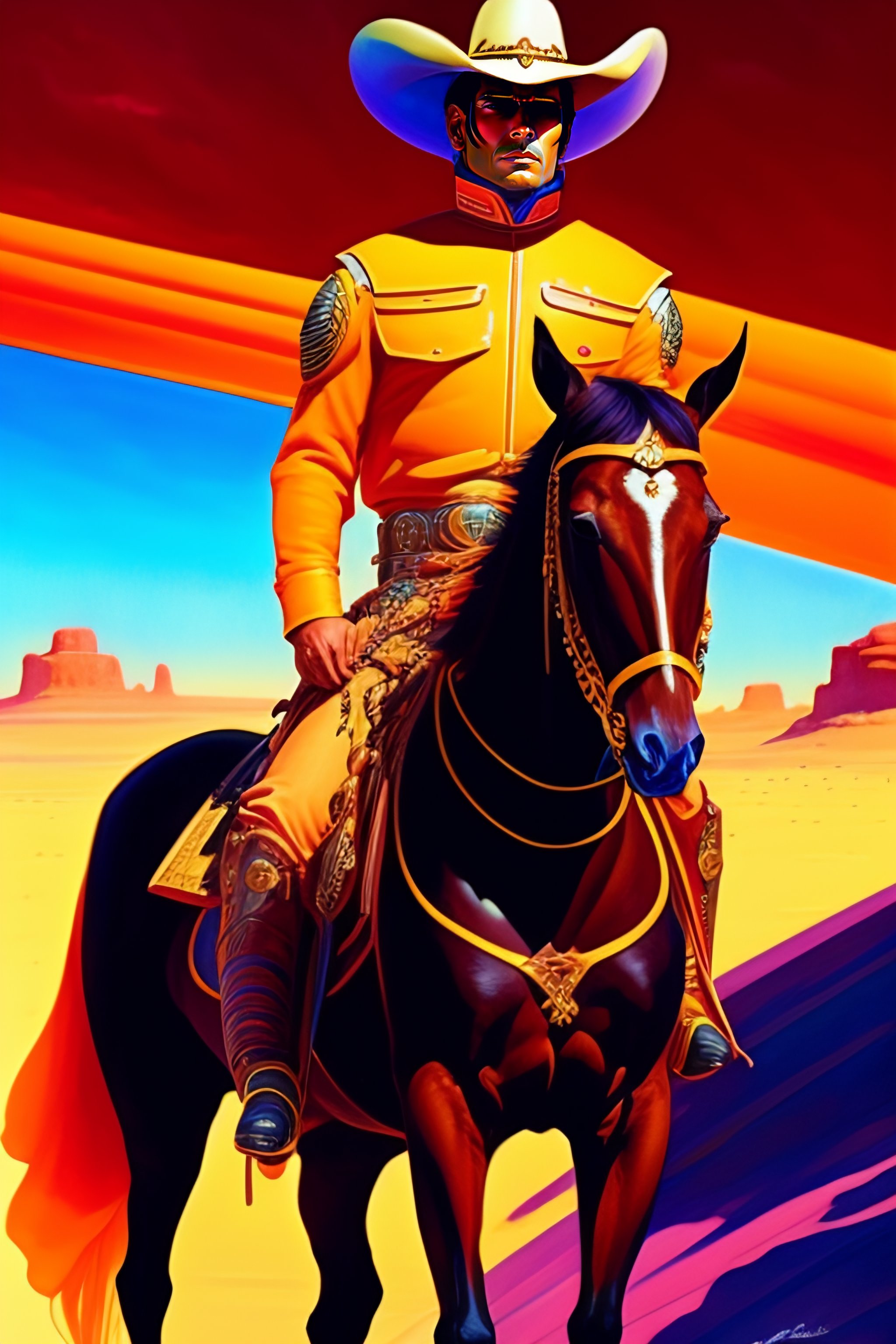 Lexica - Scifi cyborg mexican cowboy sitting on giant cyborg arabian ...