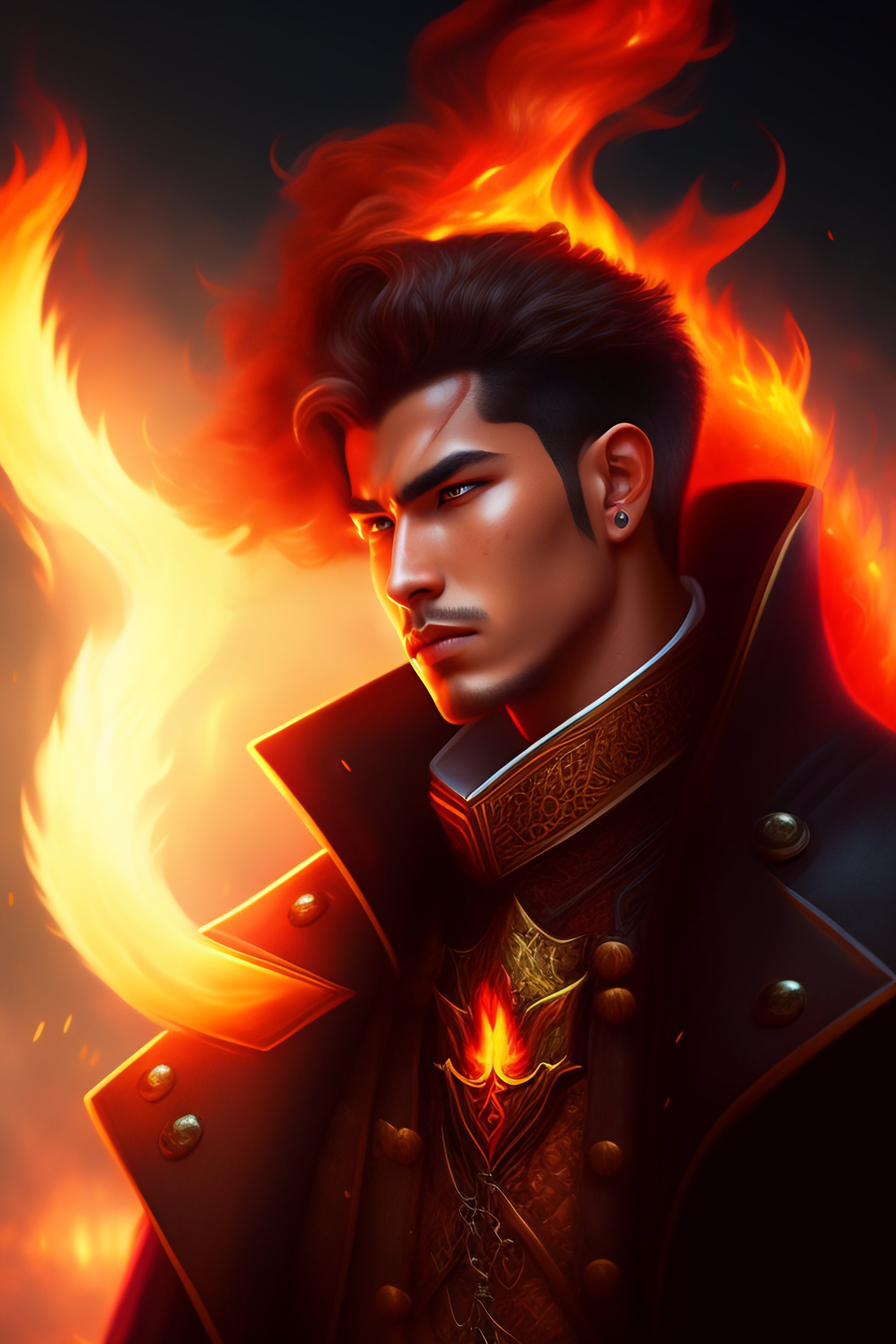 Lexica - Angry young man transforming into fire, fantasy steampunk setting