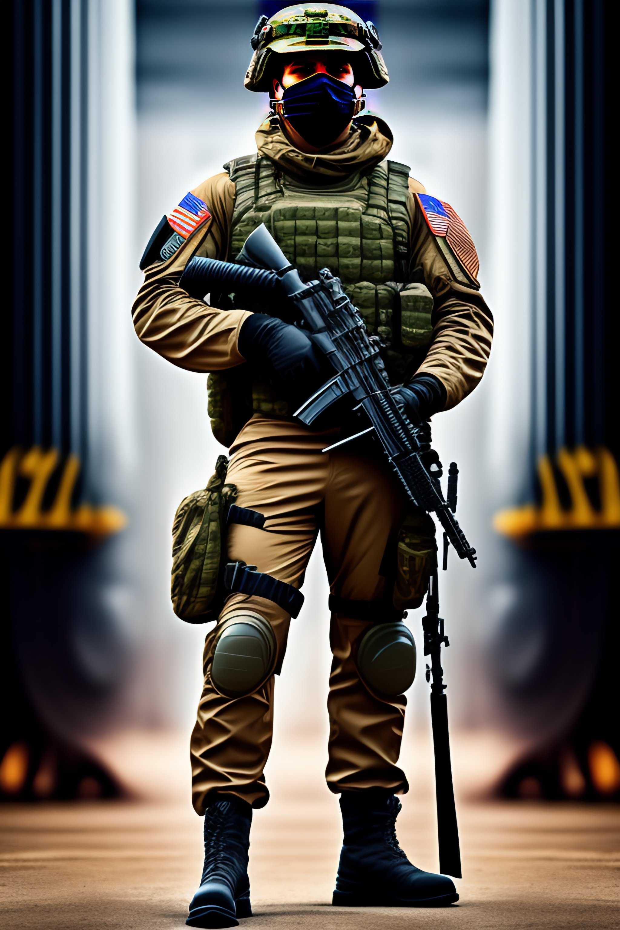 Lexica - Full body portrait, man, soldier, sniper rifle, full armor