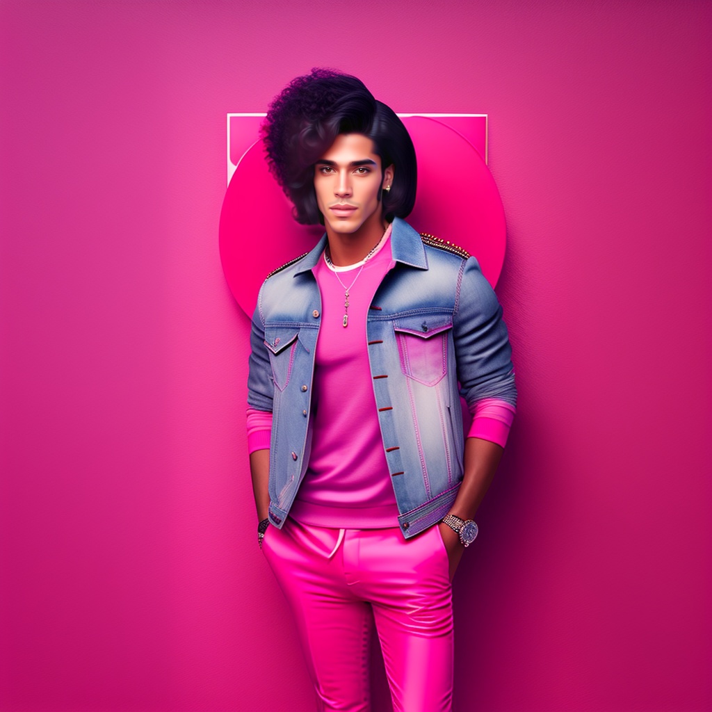 Lexica - Young man, dressed in all pink, dark hair, rock star singer ...