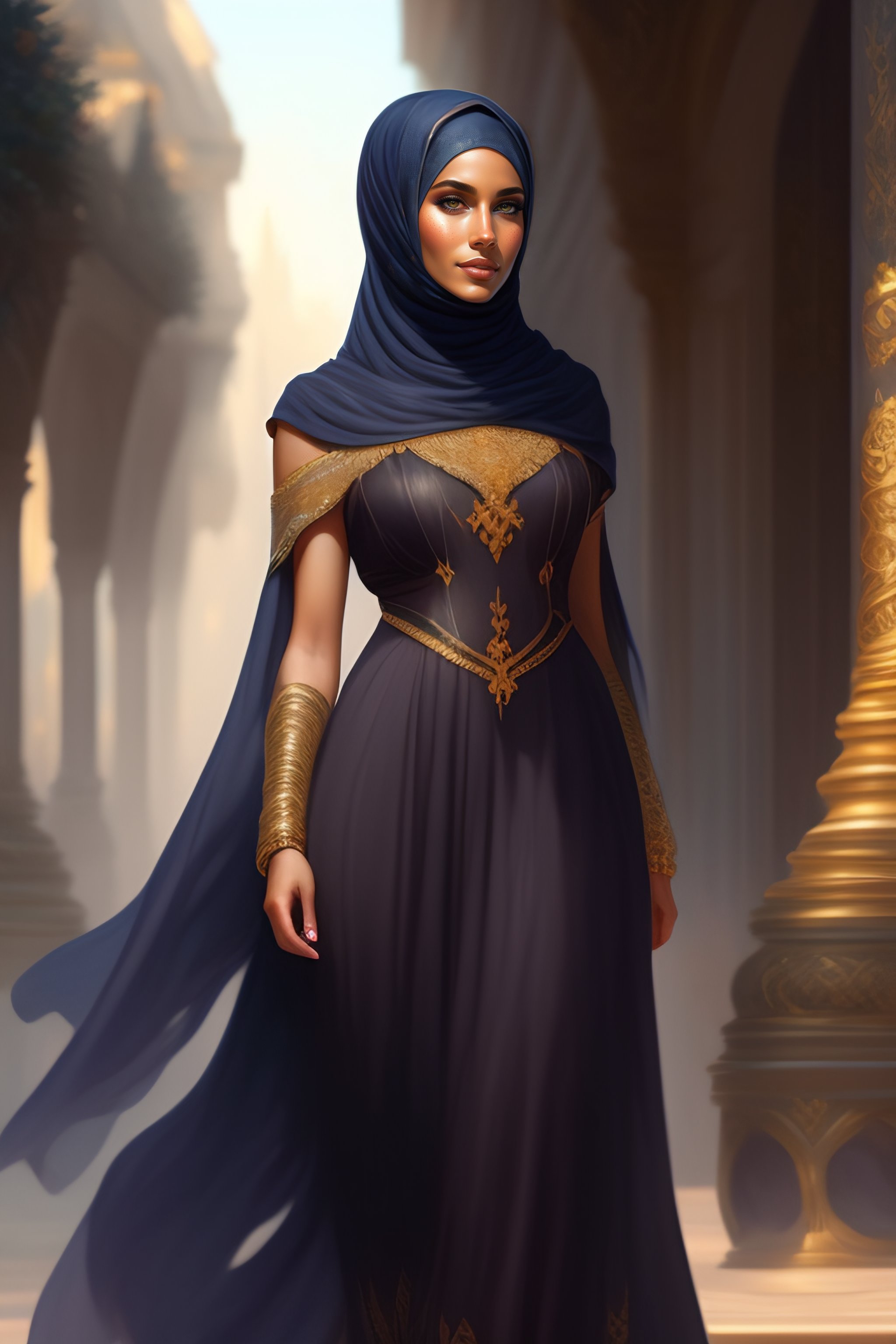 Lexica - A full body portrait of the Emily Willis wearing hijab on a ...