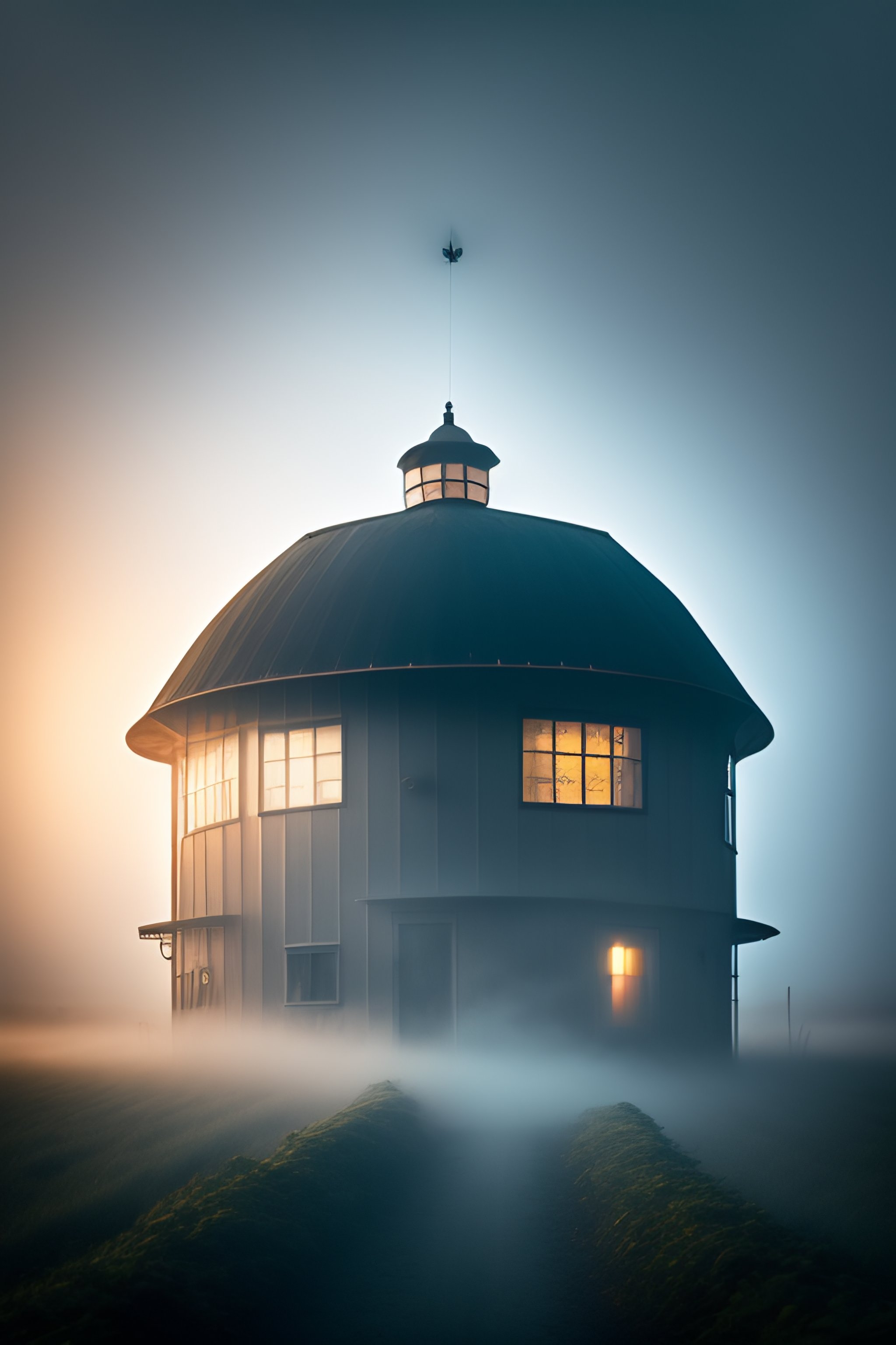 Lexica - Ufo in the fog, farm house