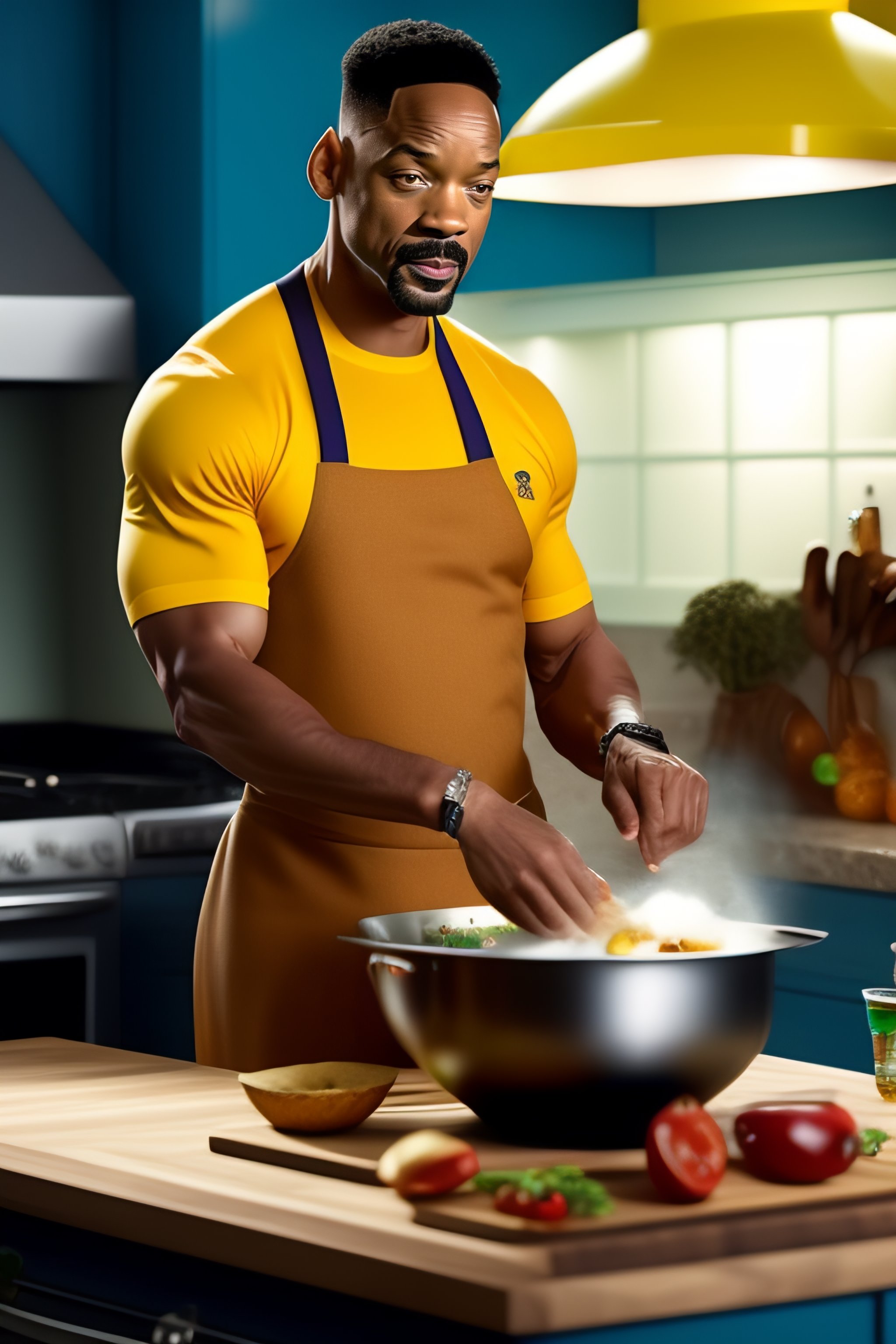 Lexica - A picture of Will Smith cooking as Van Gogh style