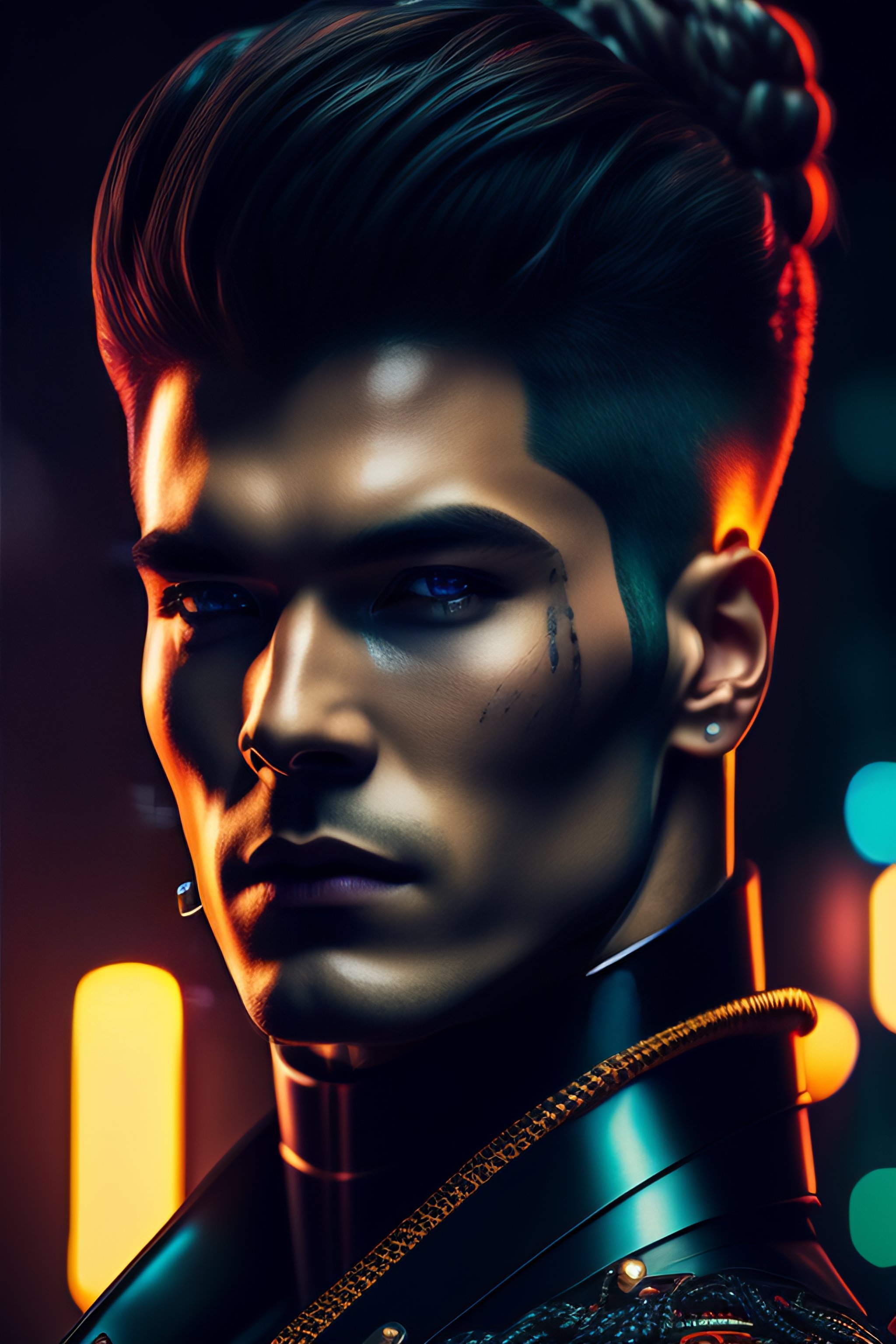 Lexica - Head and shoulders render of cyberpunk face, android face ...